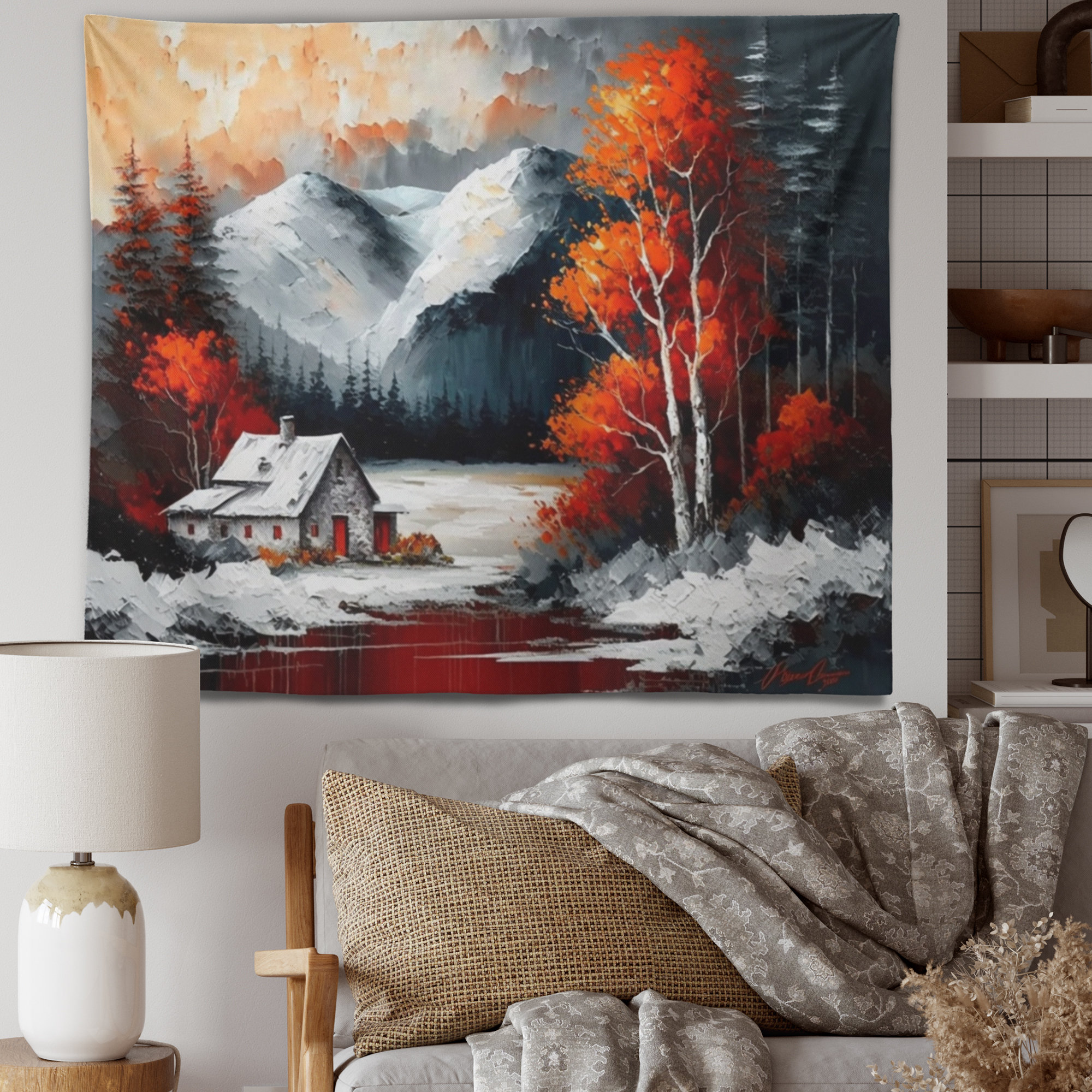 Millwood Pines Polyester Cabin In The Woods In Winter V Tapestry with ...