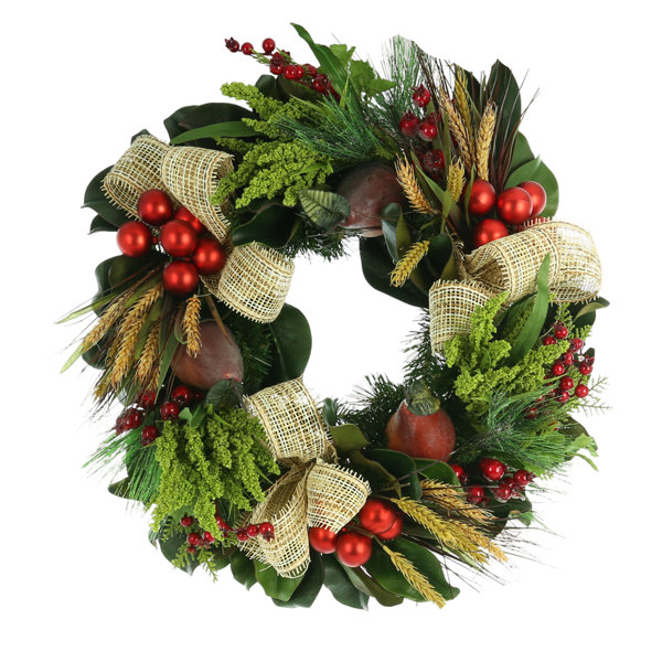 Creative Displays, Inc. 22" Evergreen Wreath Decorated With Magnolia ...