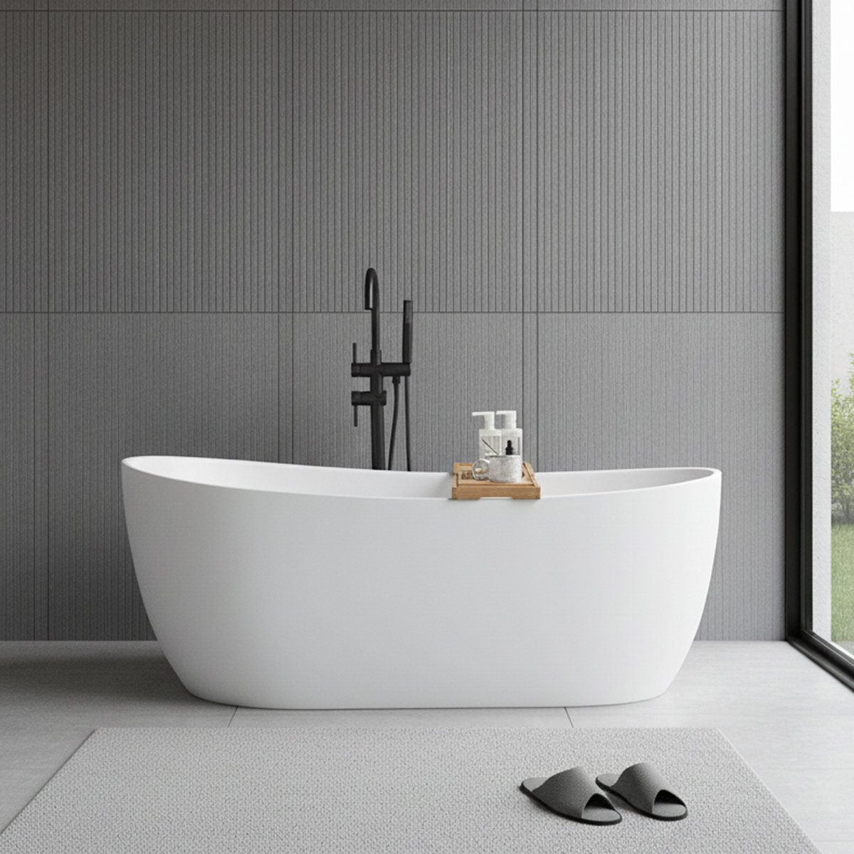 Pensen 63'' x 31.5'' Freestanding Soaking Solid Surface Bathtub | Wayfair