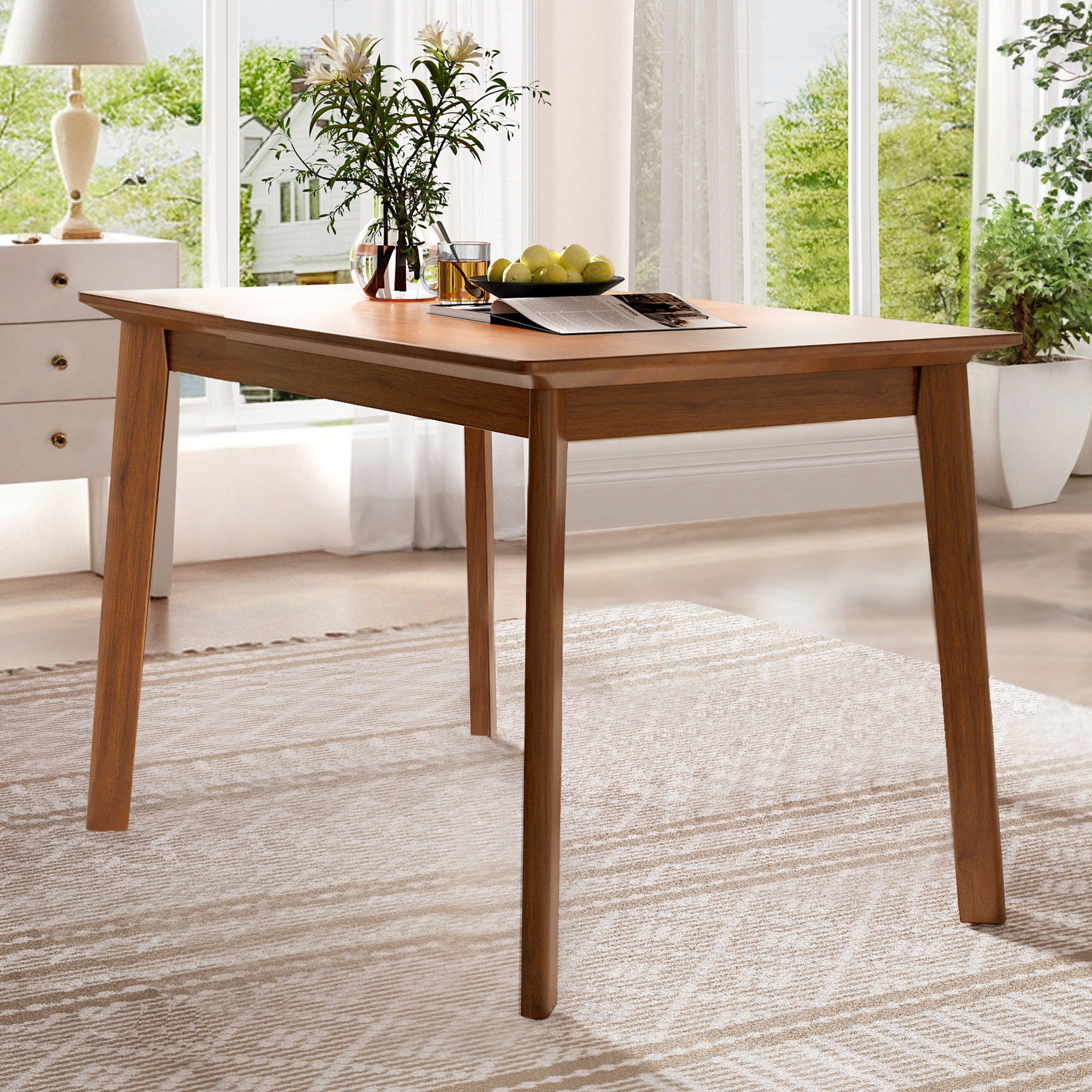 George Oliver Mid-Century Modern Dining Table with Rubberwood Legs – Space-Saving Rectangular ...