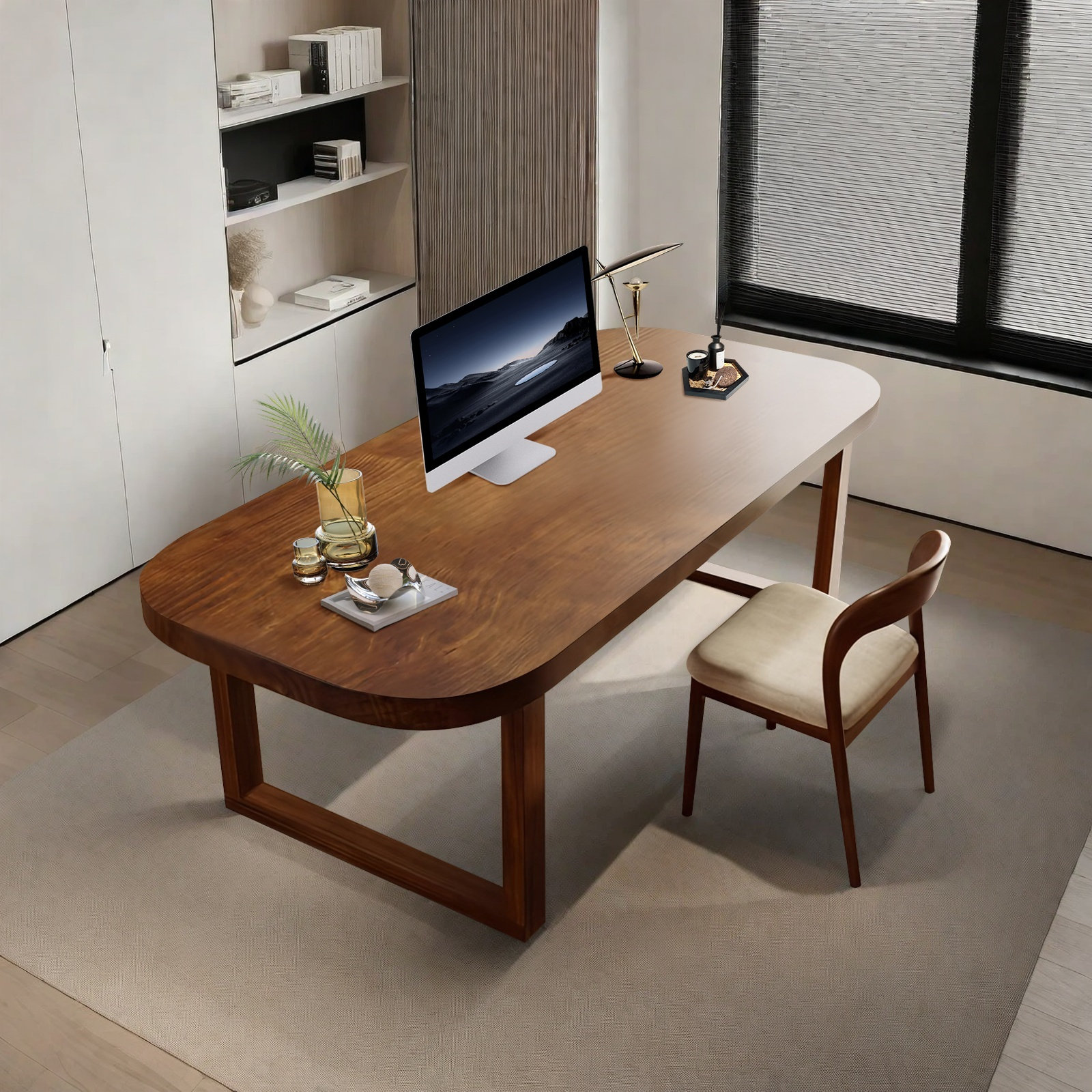 Hokku Designs Brown rectangular solid wood desk, home office computer ...