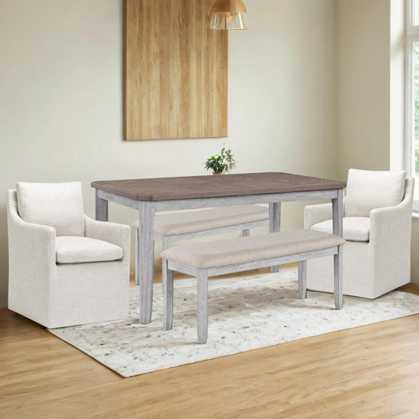 August Grove® Bozell 5-Piece Rustic Dining Set With 2 Upholstered ...