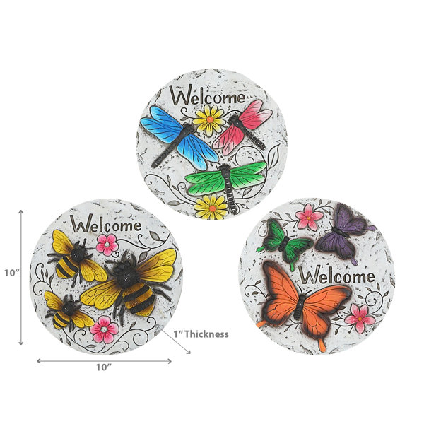 Arlmont & Co. Mitman Insects Welcome 3 Piece Stepping Stone Set | Wayfair