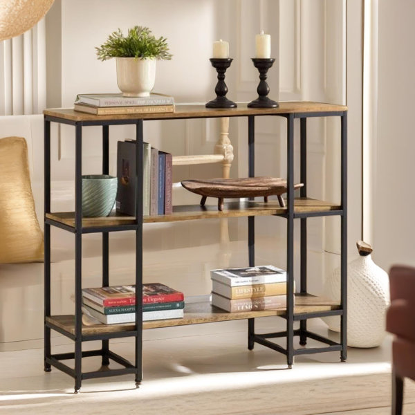 Latitude Run 110Cm Rustic 3 Tier Console Table with Storage Shelves ...