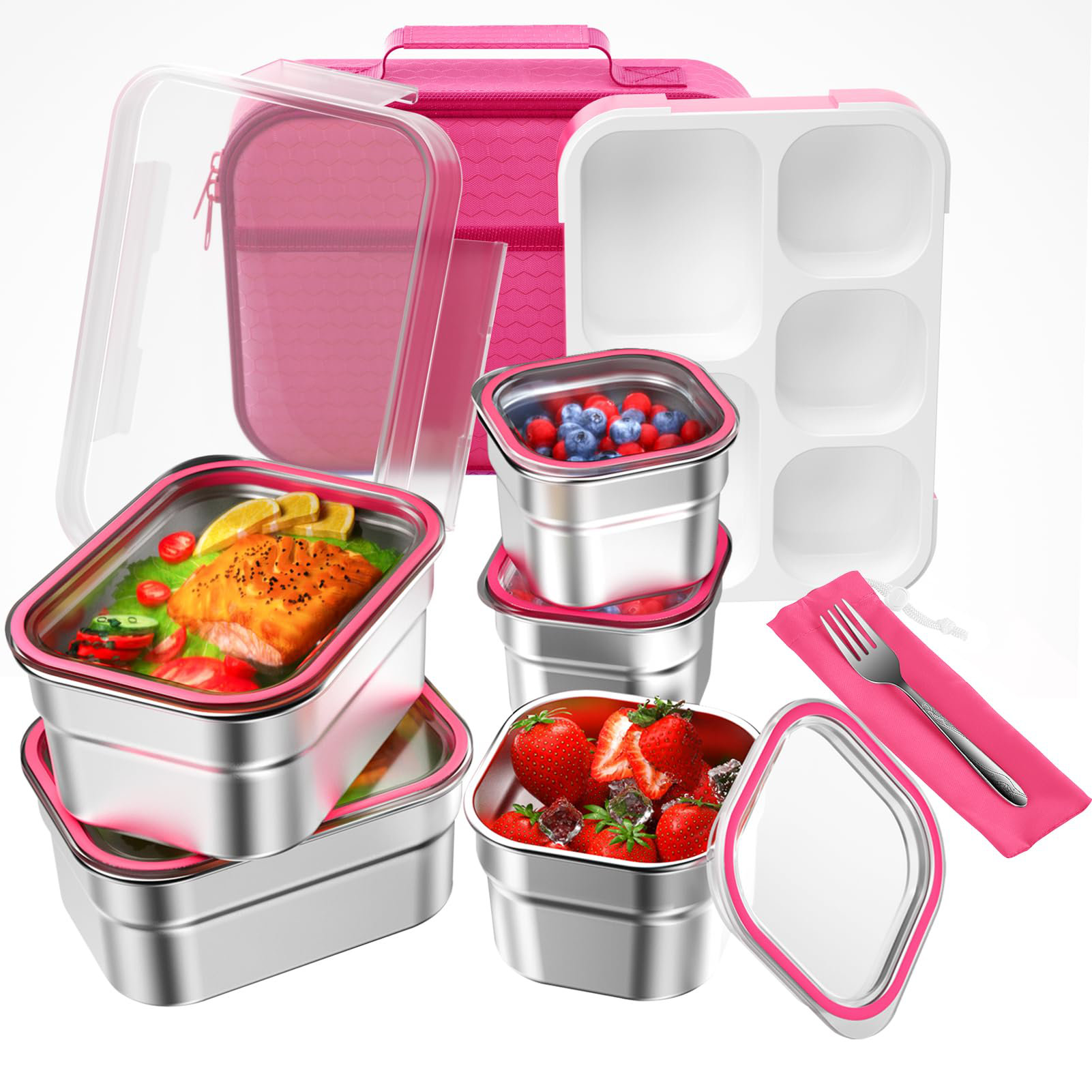 Hokku Designs Stainless Steel 5-Compartment Bento Lunch Box – Leakproof ...