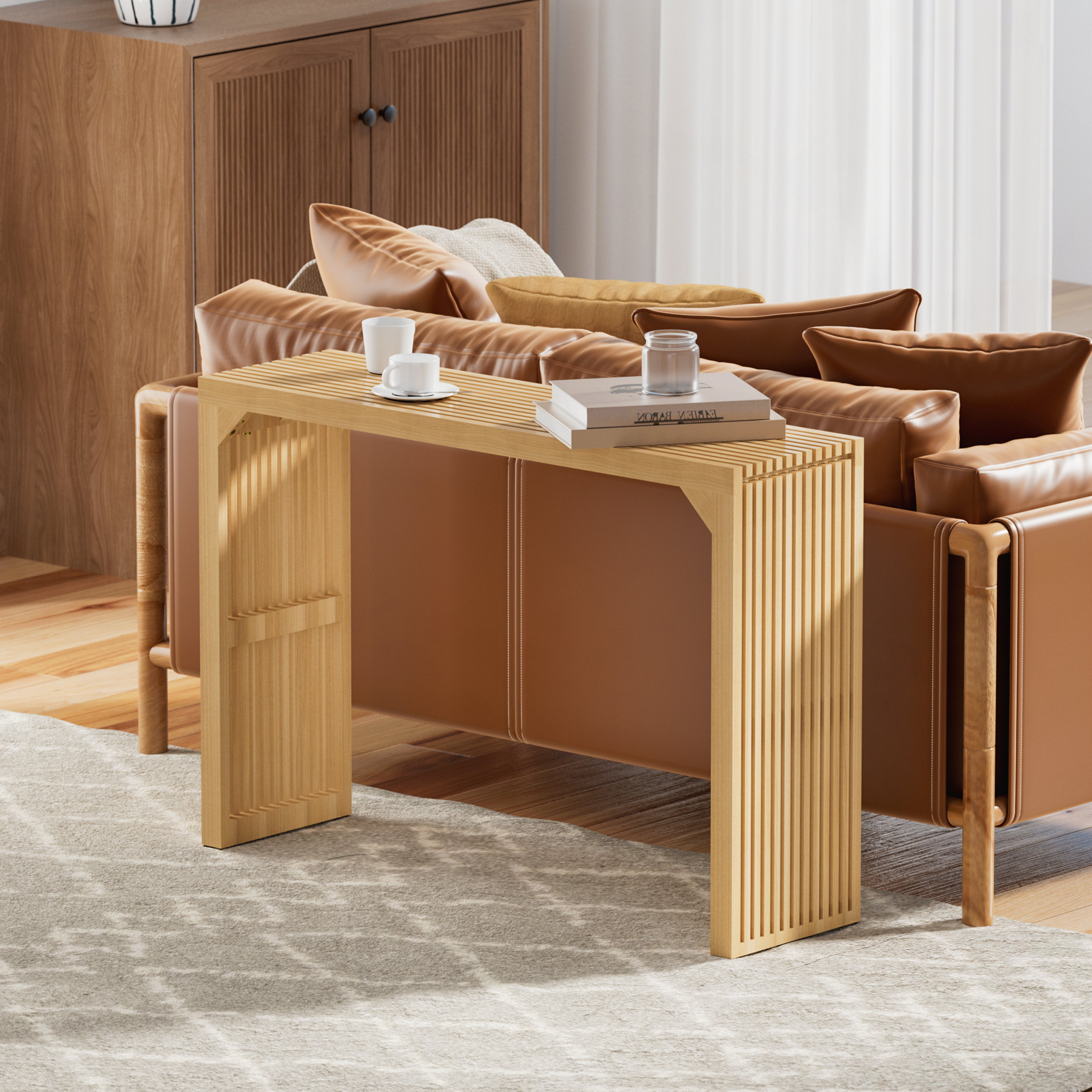 Latitude Run® 46" Solid Wood Narrow Console Table Black for Living Room ...