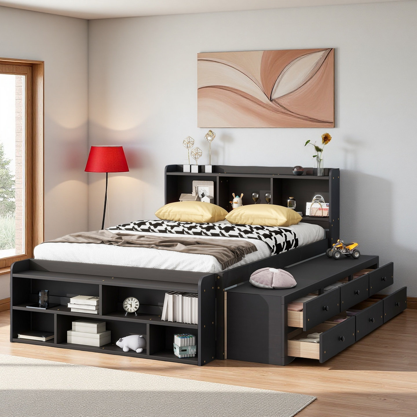 Lark Manor™ Multifunctional All-in-One Storage Solid Pine Platform Bed ...