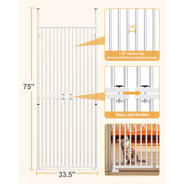 JTANGL Extra Tall Pet Gate, No Drill Pressure Mounted, Walk Through ...