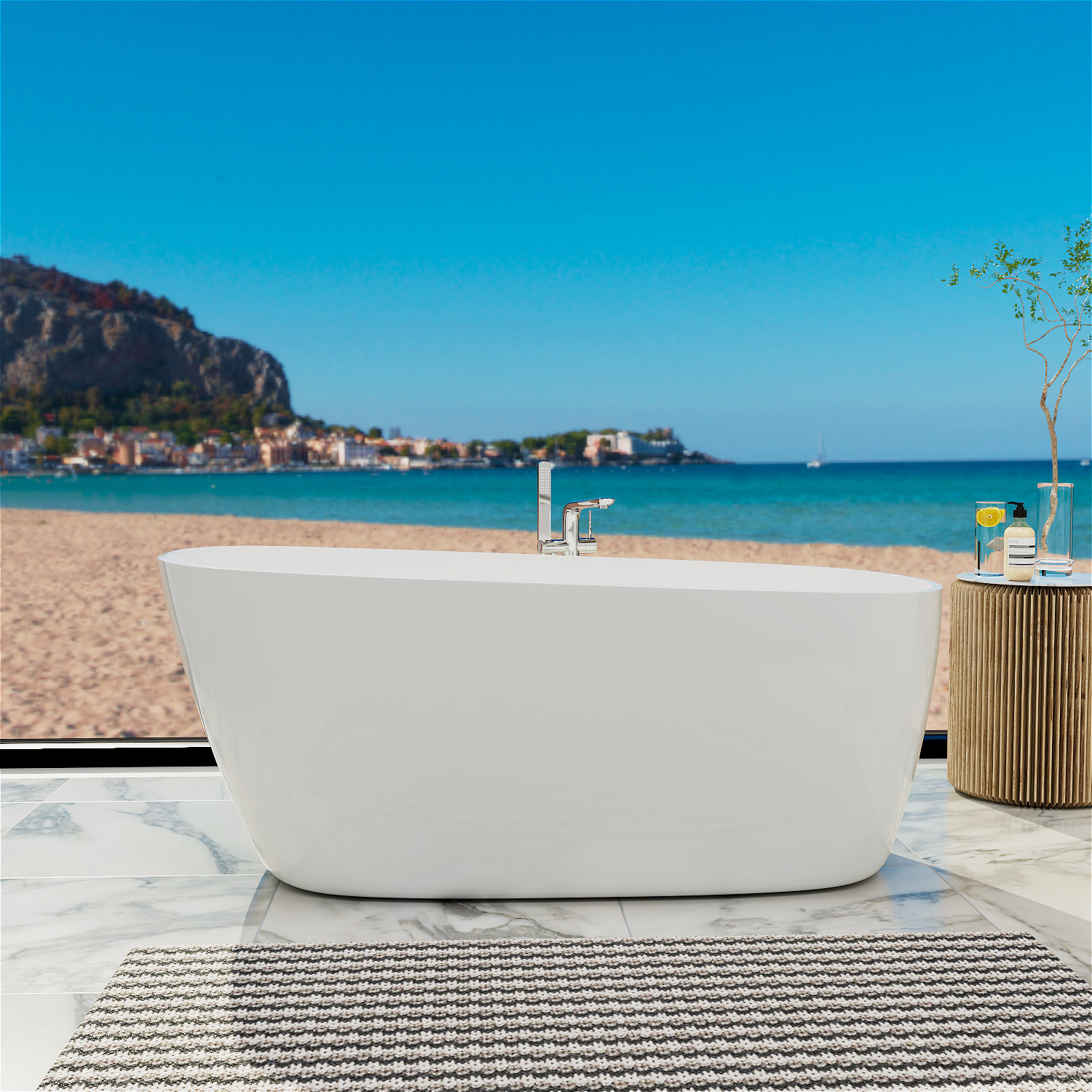 Mokleba 59"L x 28"W Freestanding Acrylic Slipper Soaking Bathtub ...