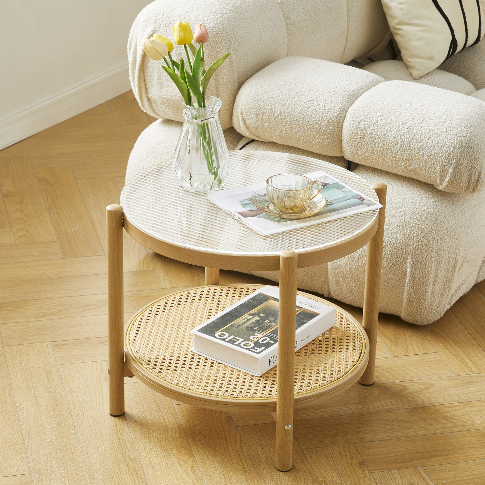 Bay Isle Home™ 2-layer Natural Rattan Coffee Table Metal Legs, 22 ...