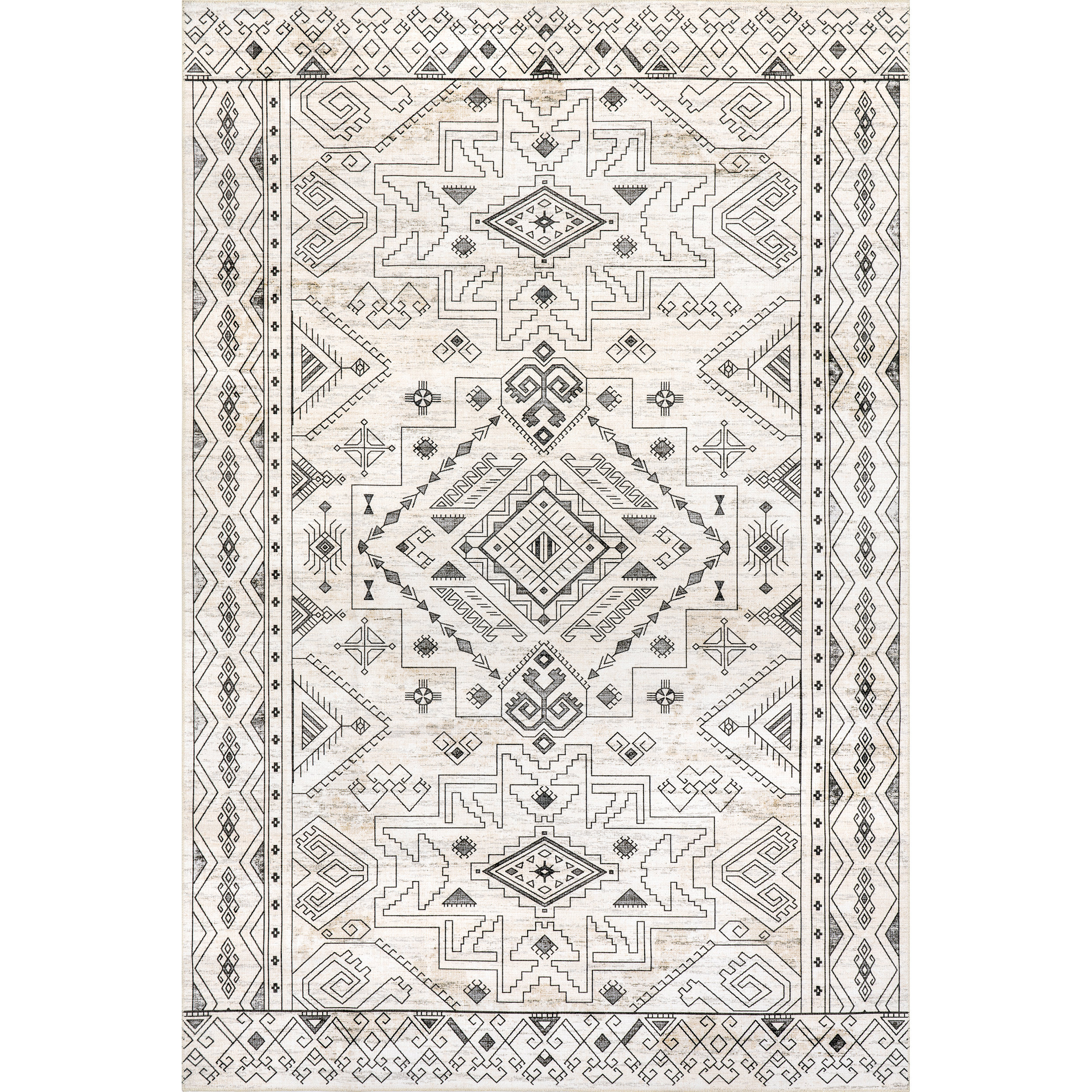 Union Rustic Malena SpinClean Tribal Bordered Machine Washable Area Rug ...
