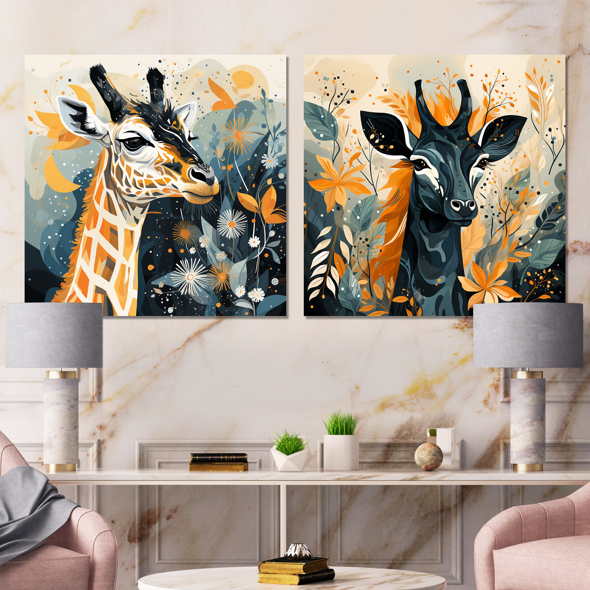 Bungalow Rose Yellow And Blue Creative Giraffe Groove I - Giraffe ...