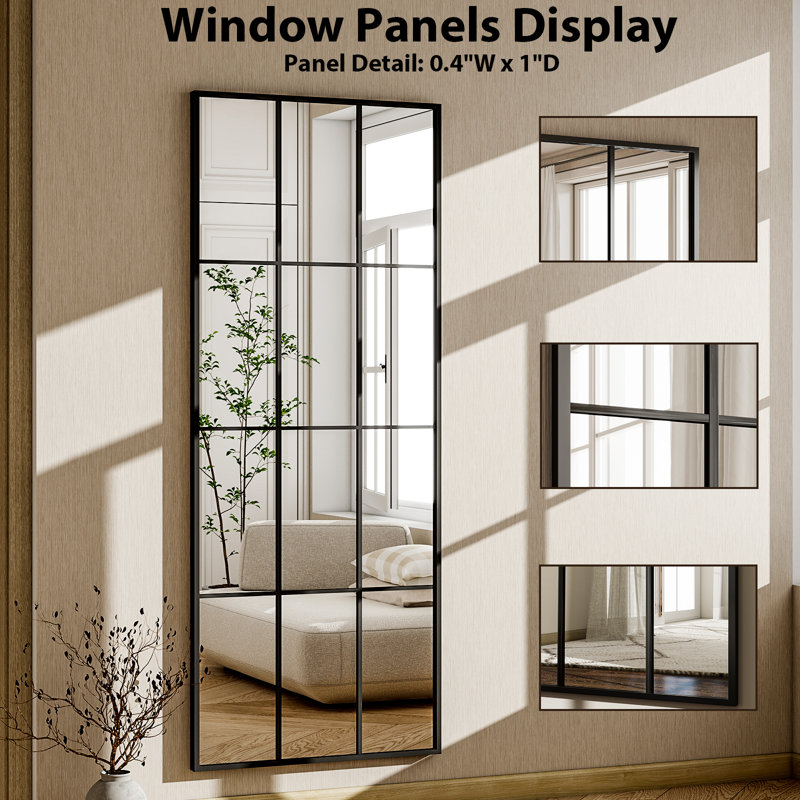 Gracie Oaks Nyazia Metal Rectangle Decorative Wall Mirror with Window ...