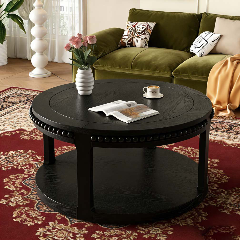 Latitude Run® Two-Tier Rustic Solid Wood Coffee Table Storage Shelf ...