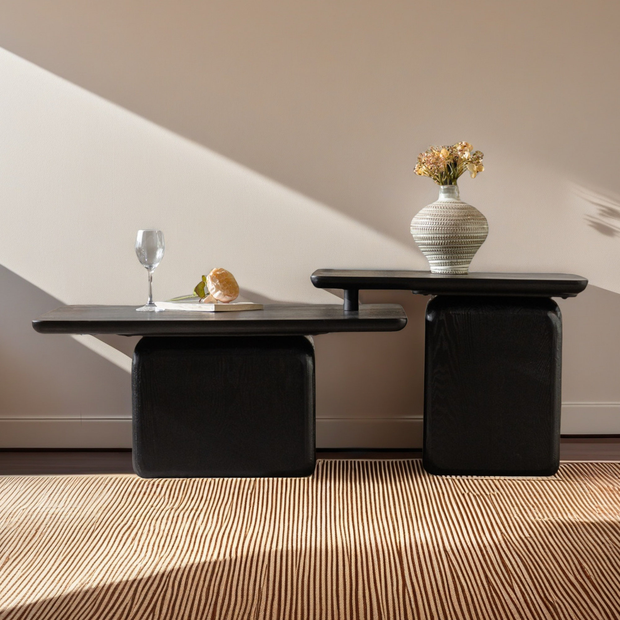 Ivy Bronx Vintage Fashion Style Square Coffee Table Set With Wood Grain ...