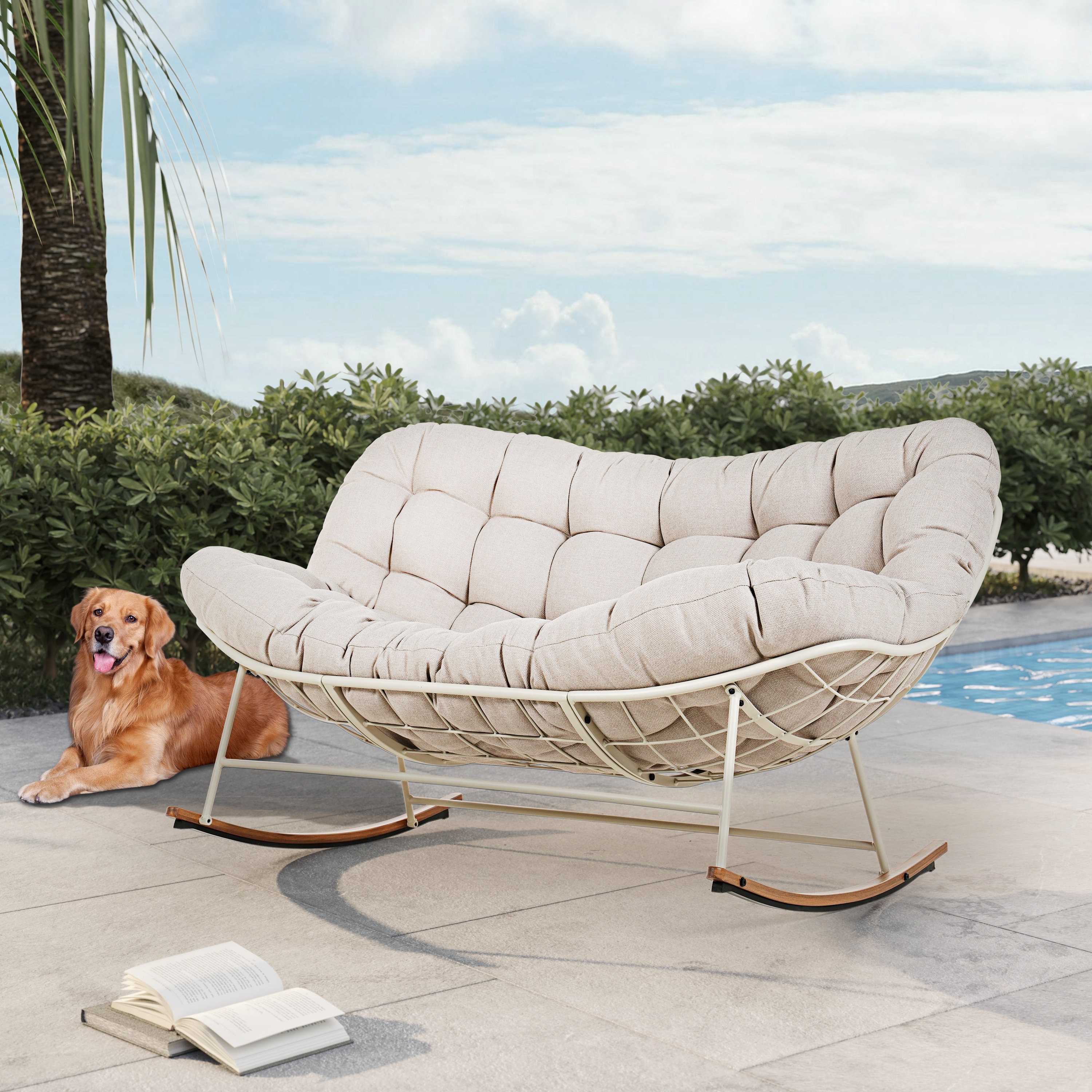George Oliver Steel Outdoor Loveseat Rocker Chair & Reviews | Wayfair
