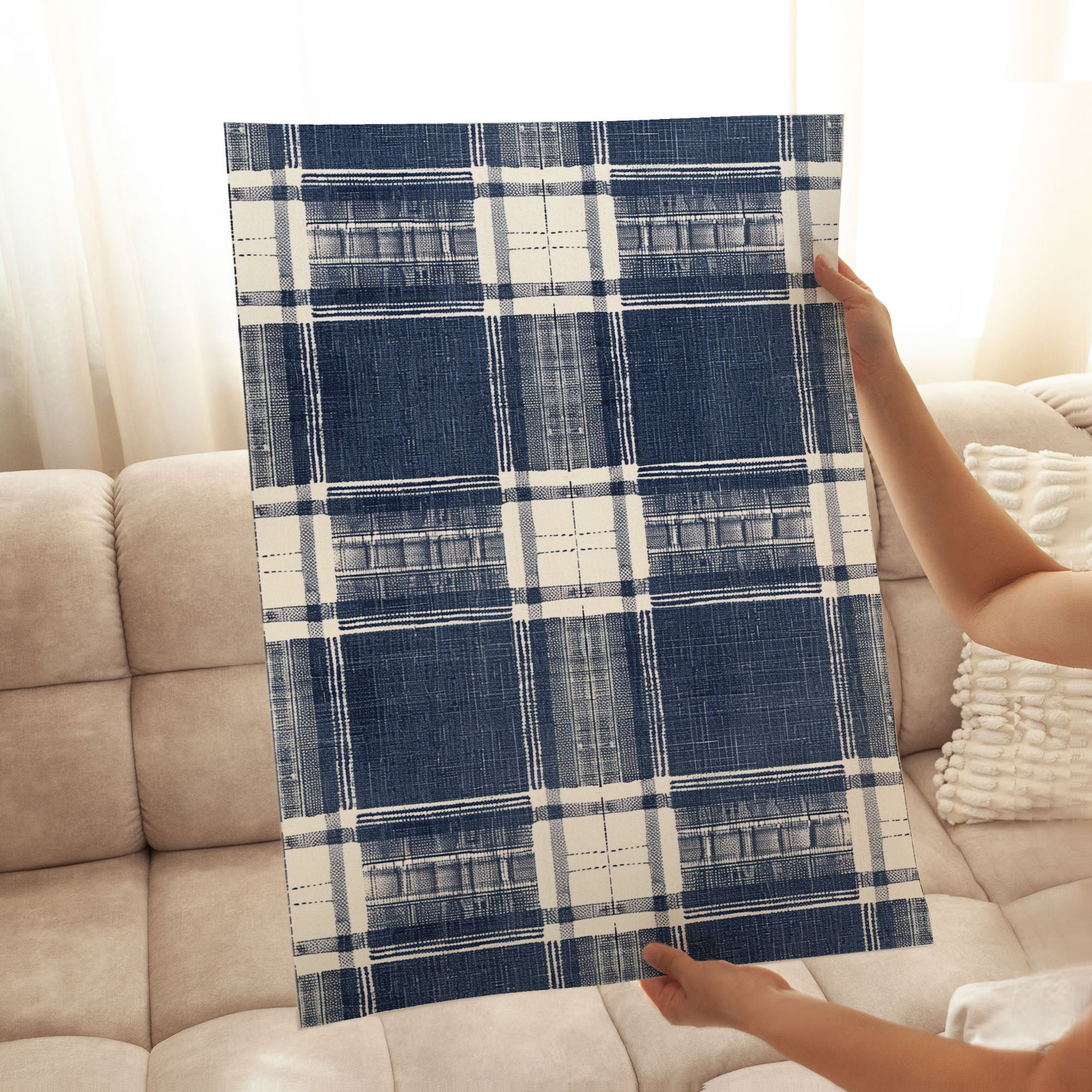 Winston Porter Abstract Navy Blue Plaid Pattern III Modern Unframed Art ...