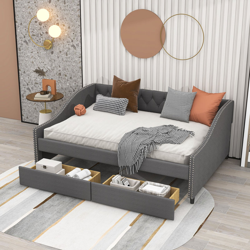 House of Hampton® Devyon Full Size 2 Drawers Upholstered Daybed with ...