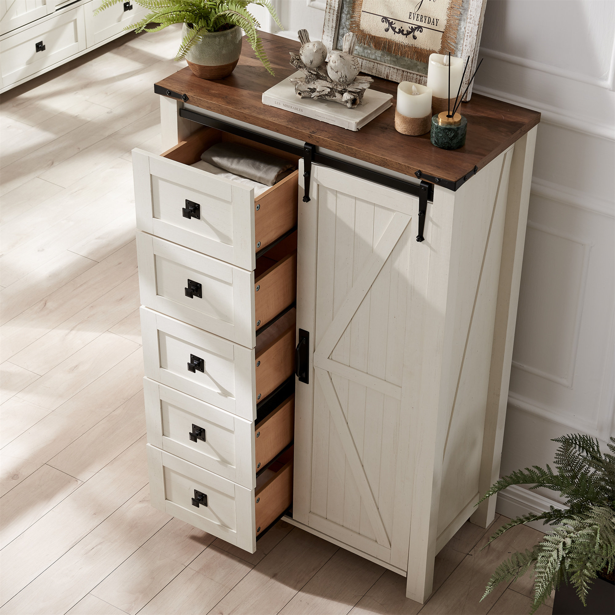 Gracie Oaks Farmhouse 5 Chest of Drawers, Tall Drawers Dresser with ...