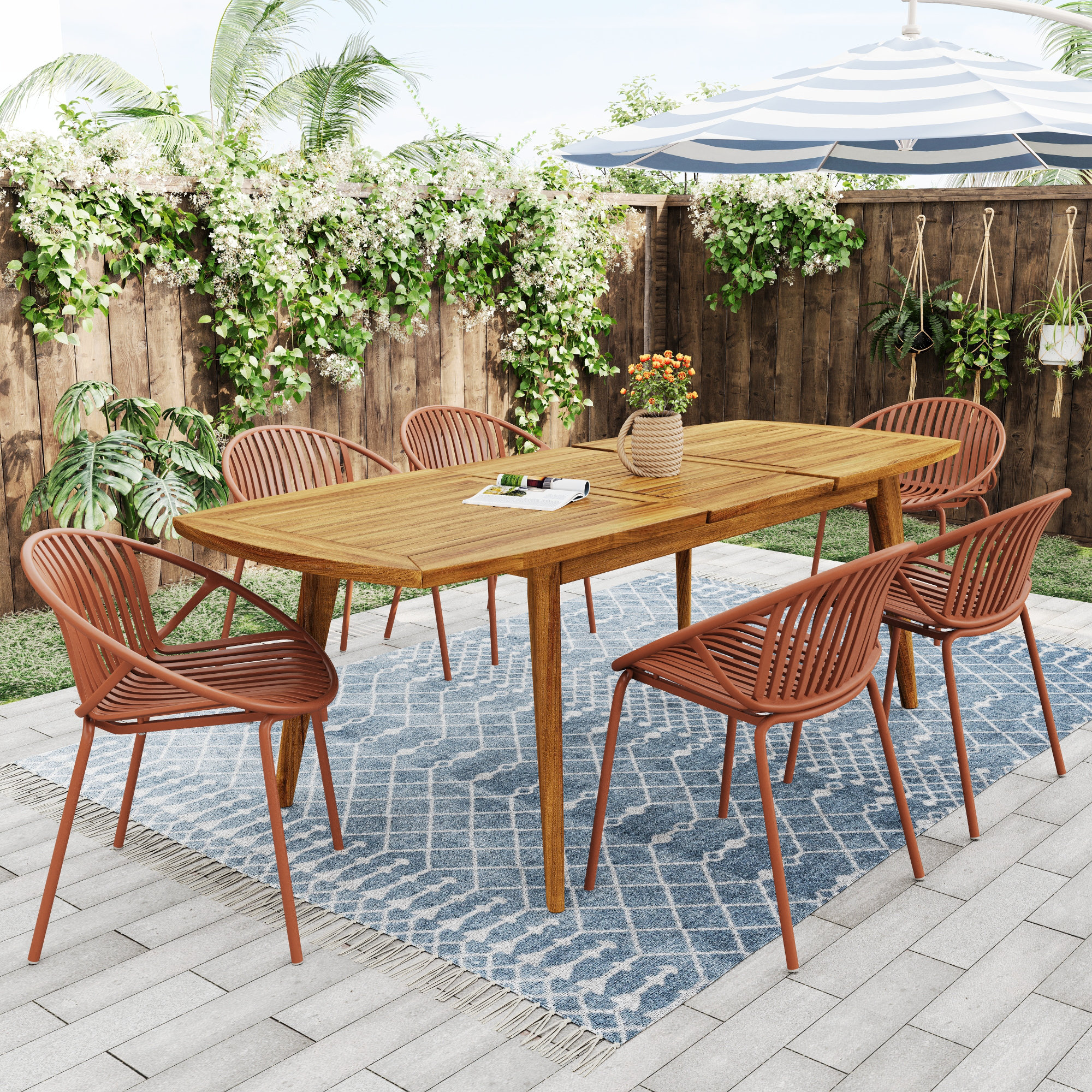 Corrigan Studio Expandable Modern Outdoor Dining Set Acacia Wood ...