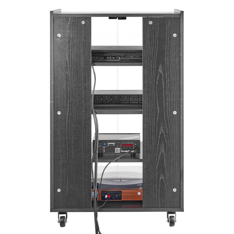 Ebern Designs 5-Tier AV Media Stand with Wheels, Wooden Audio-Video ...