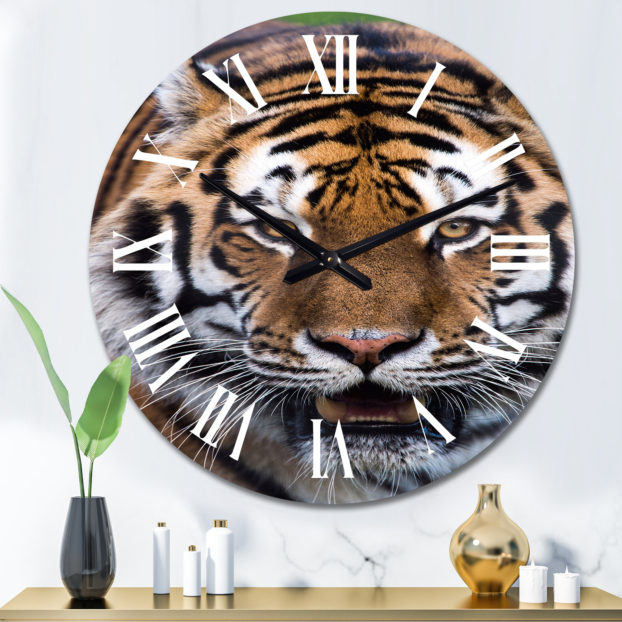 East Urban Home Portrait Of A Siberian Tiger - Traditional wall clock ...