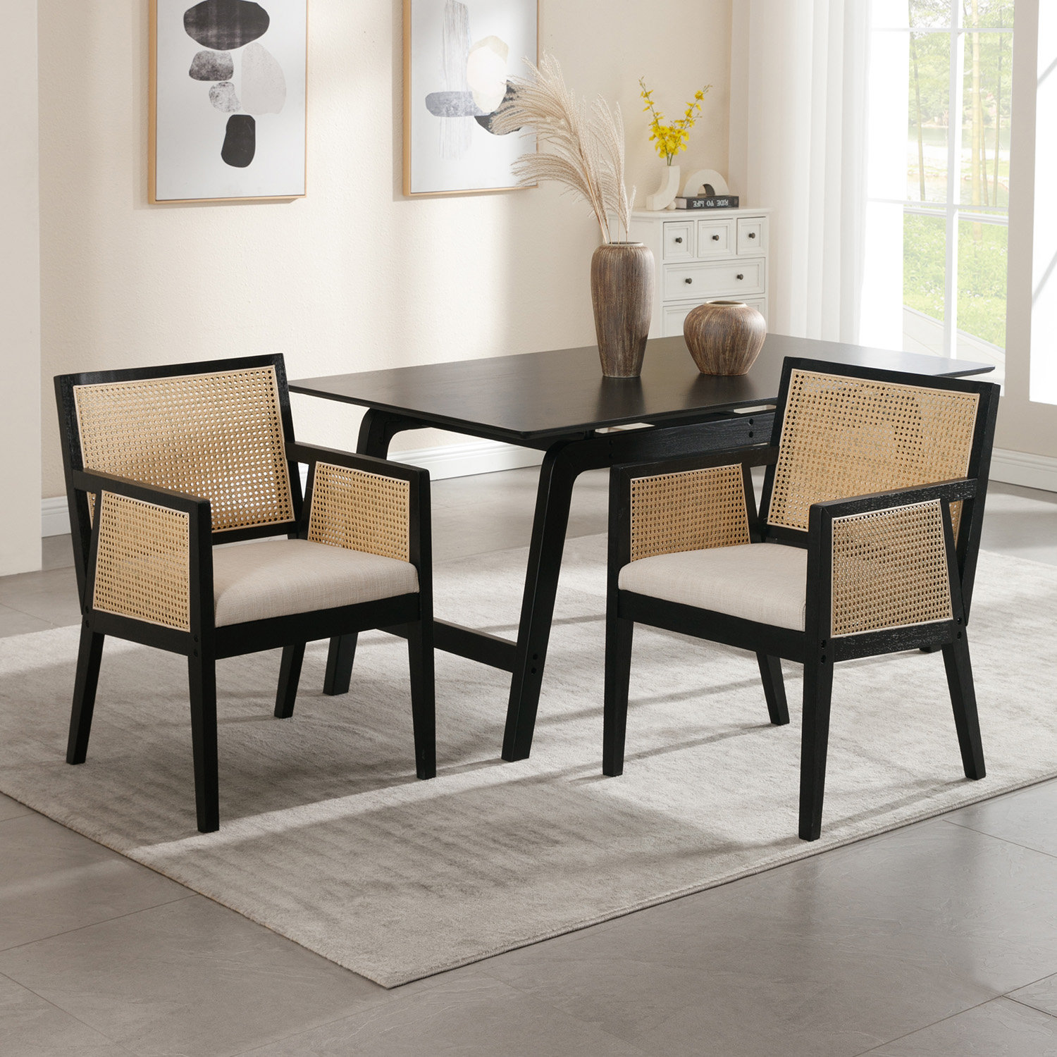 Bayou Breeze Modern Upholstered Dining Chairs With Imitation Rattan ...