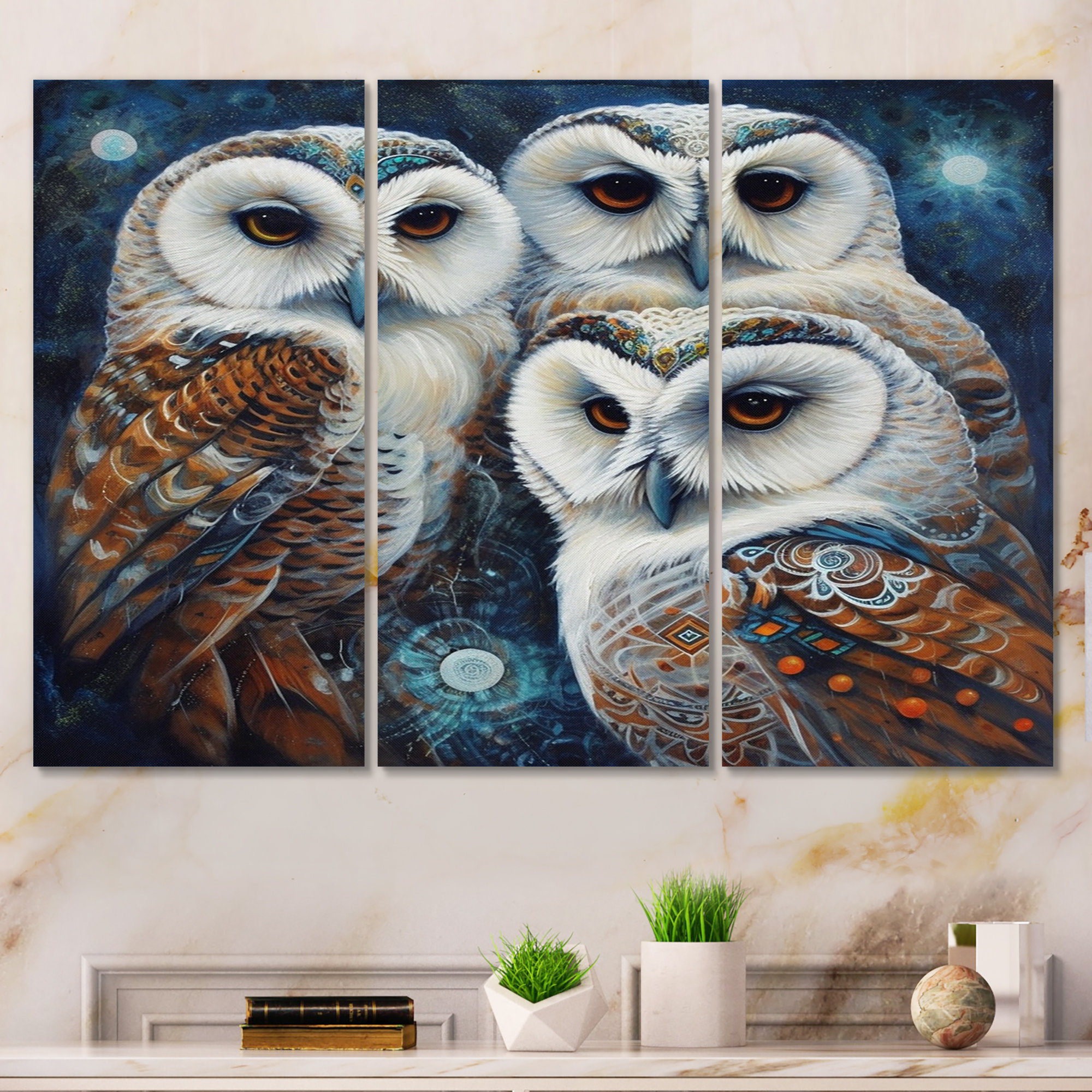 Millwood Pines White Owl Gathering - Animals Owl Canvas Art Print Set ...