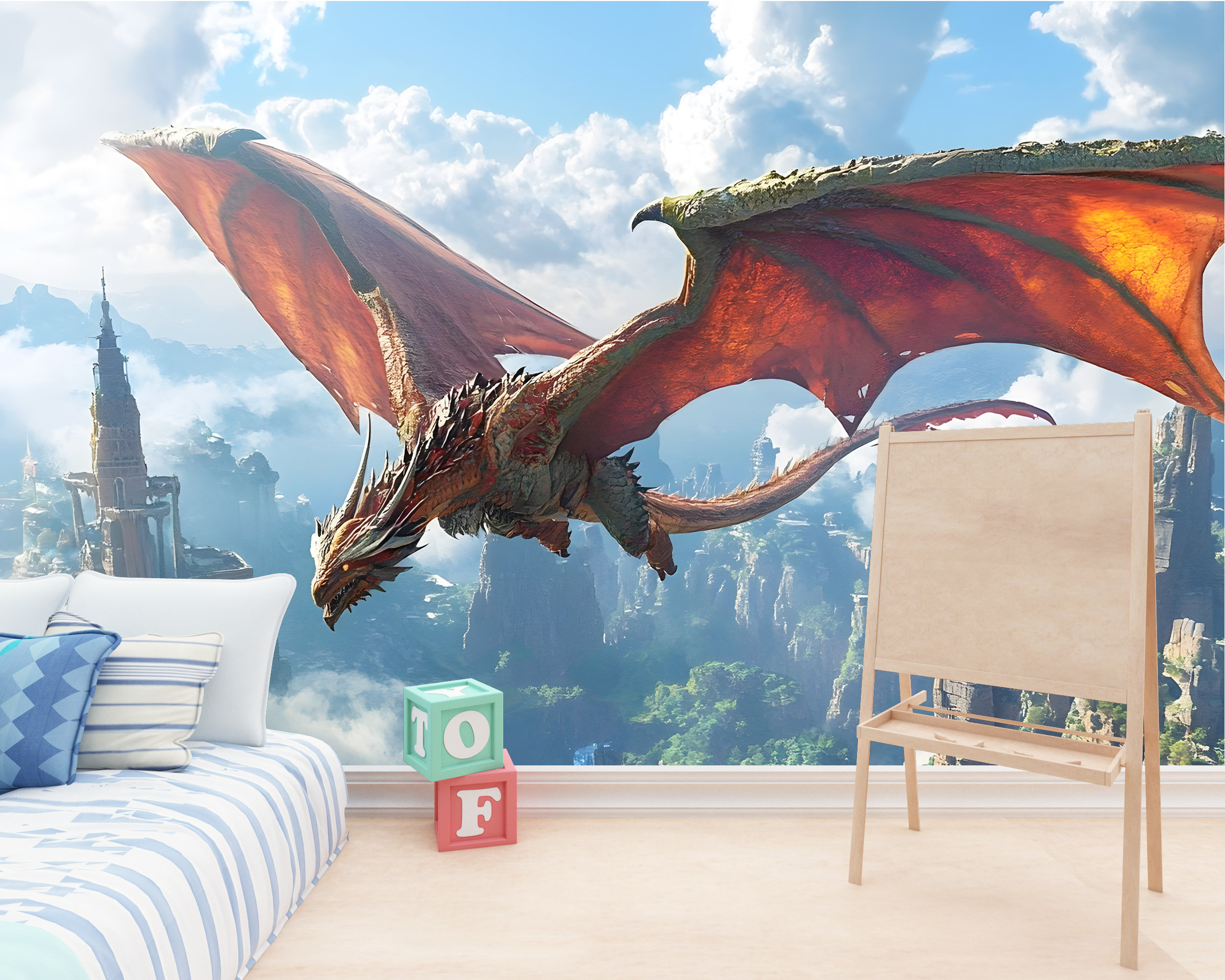 Stickalz Majestic Flying Dragon Wall Mural – Fantasy Style Wallpaper ...