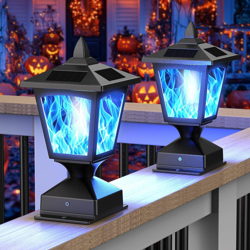 JASODI Solar Post Flame Light, Outdoor Deck Fence Post Cap Top LED ...