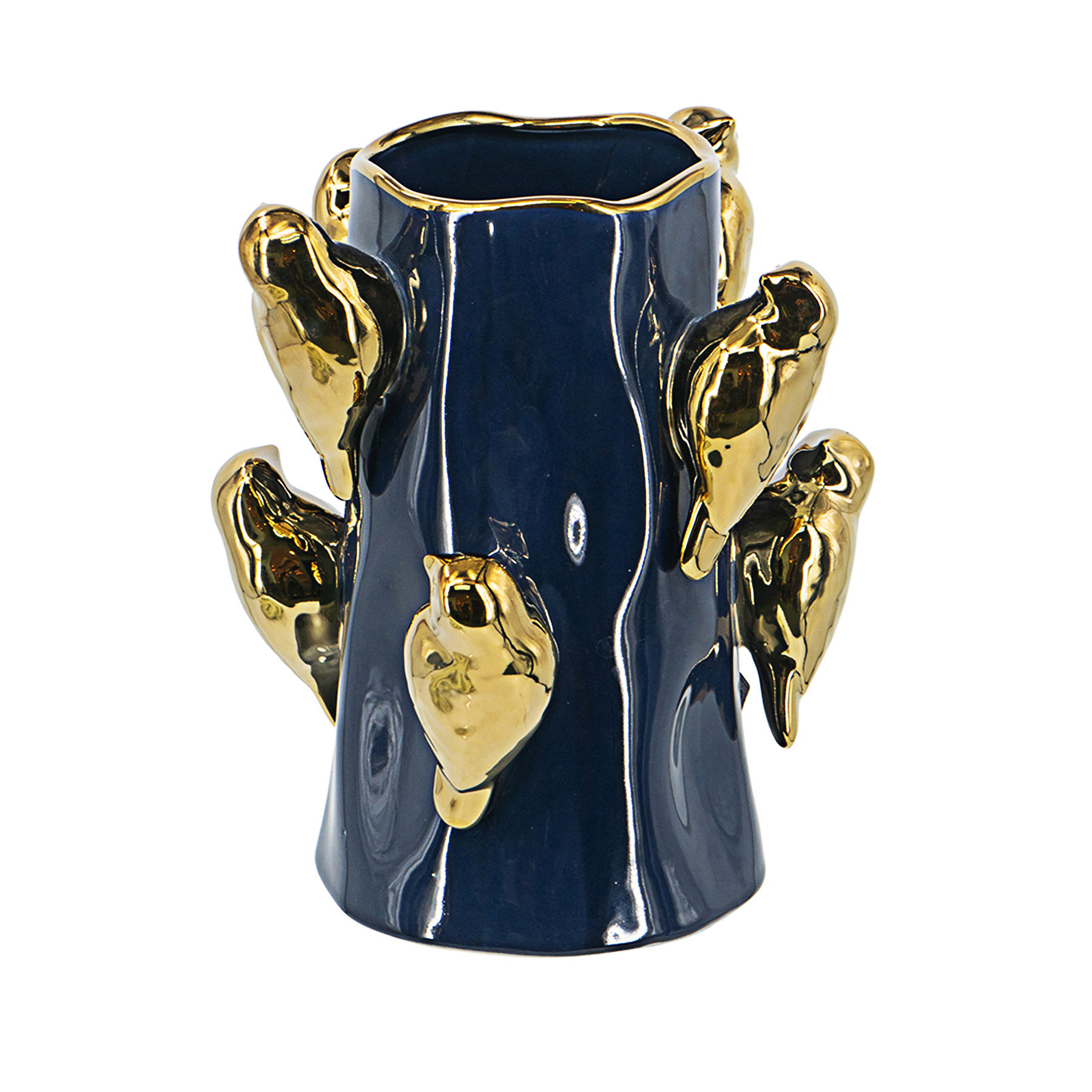 House of Hampton® Ceramic Tree Branch Vase With Gold Bird Accents | Wayfair