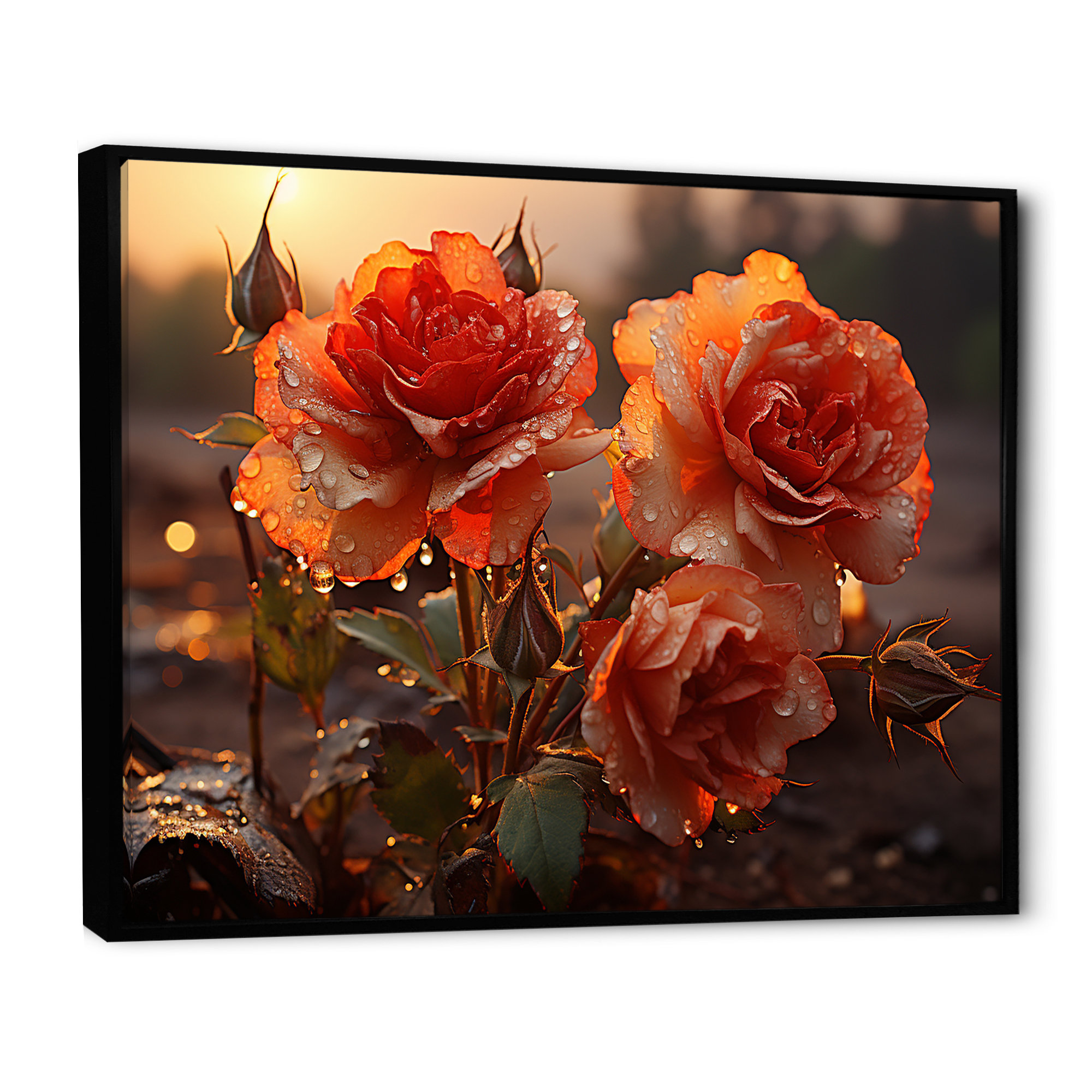 Design Art Coral Roses Charm At Morning On Canvas Print | Wayfair