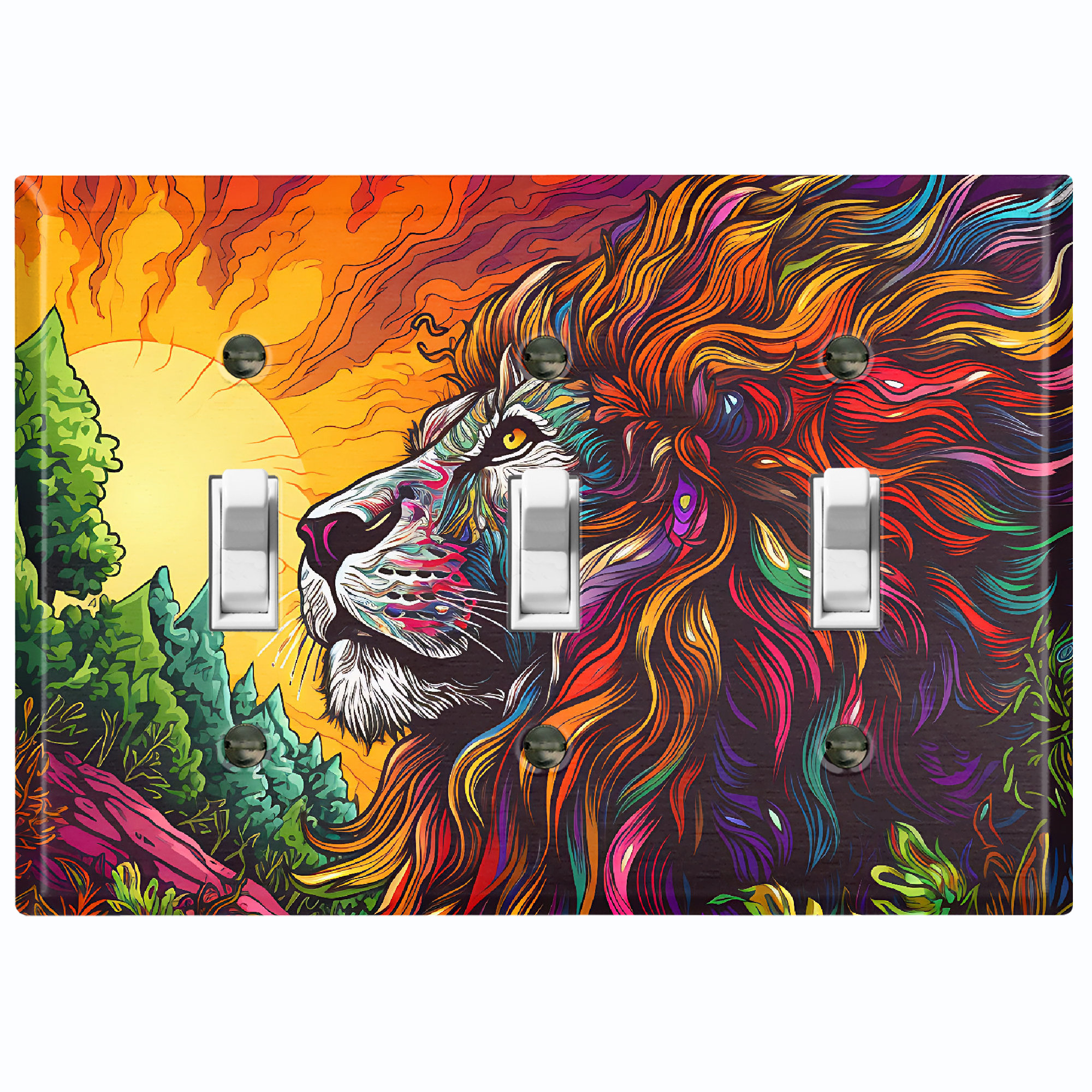 WorldAcc Elegant Lion Colorful Sun Sky Nature Themed 3 - Gang Toggle ...