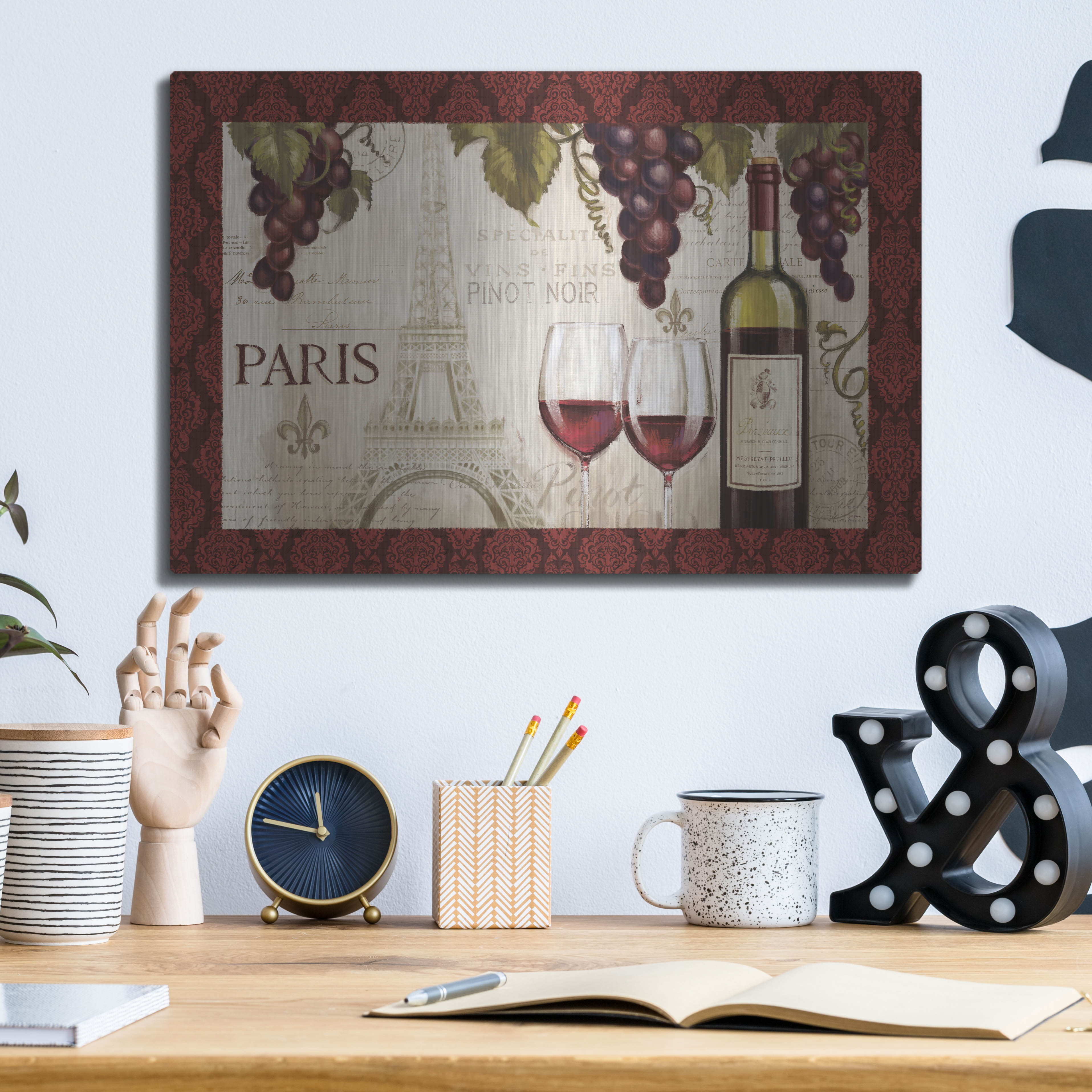 Winston Porter Wine In Paris 1 Damask Border' by Janelle Penner Metal ...