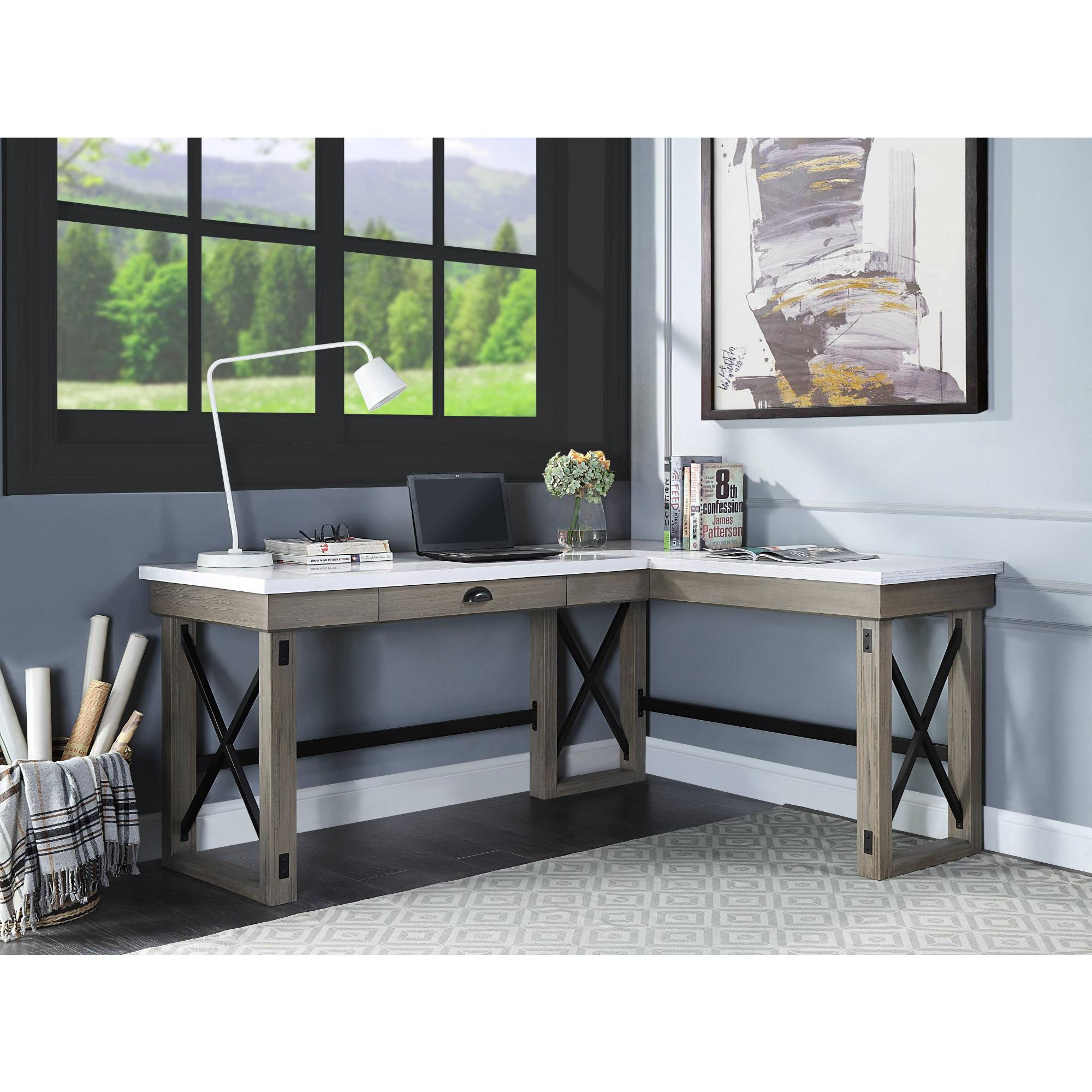 Gracie Oaks Marble Top Weathered Writing Desk with Lift Top | Wayfair