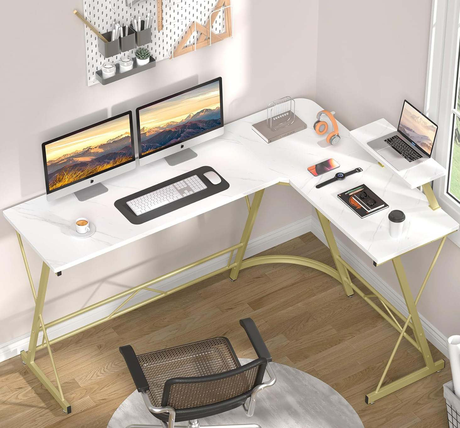 Everly Quinn Shaped Gaming Desk Corner Computer Desk, Home Office Desks ...