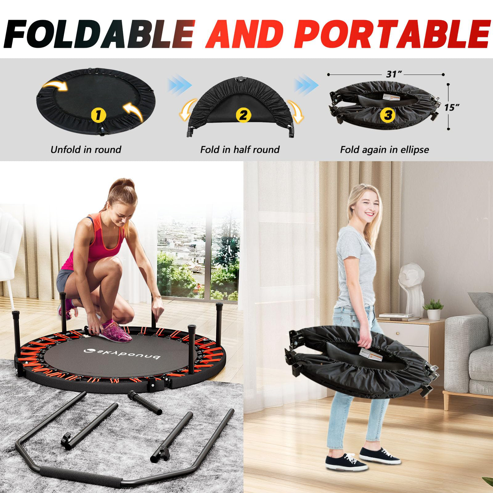 UNISOAR Rebounder Trampoline For Adults - 40" Foldable Mini Trampoline ...