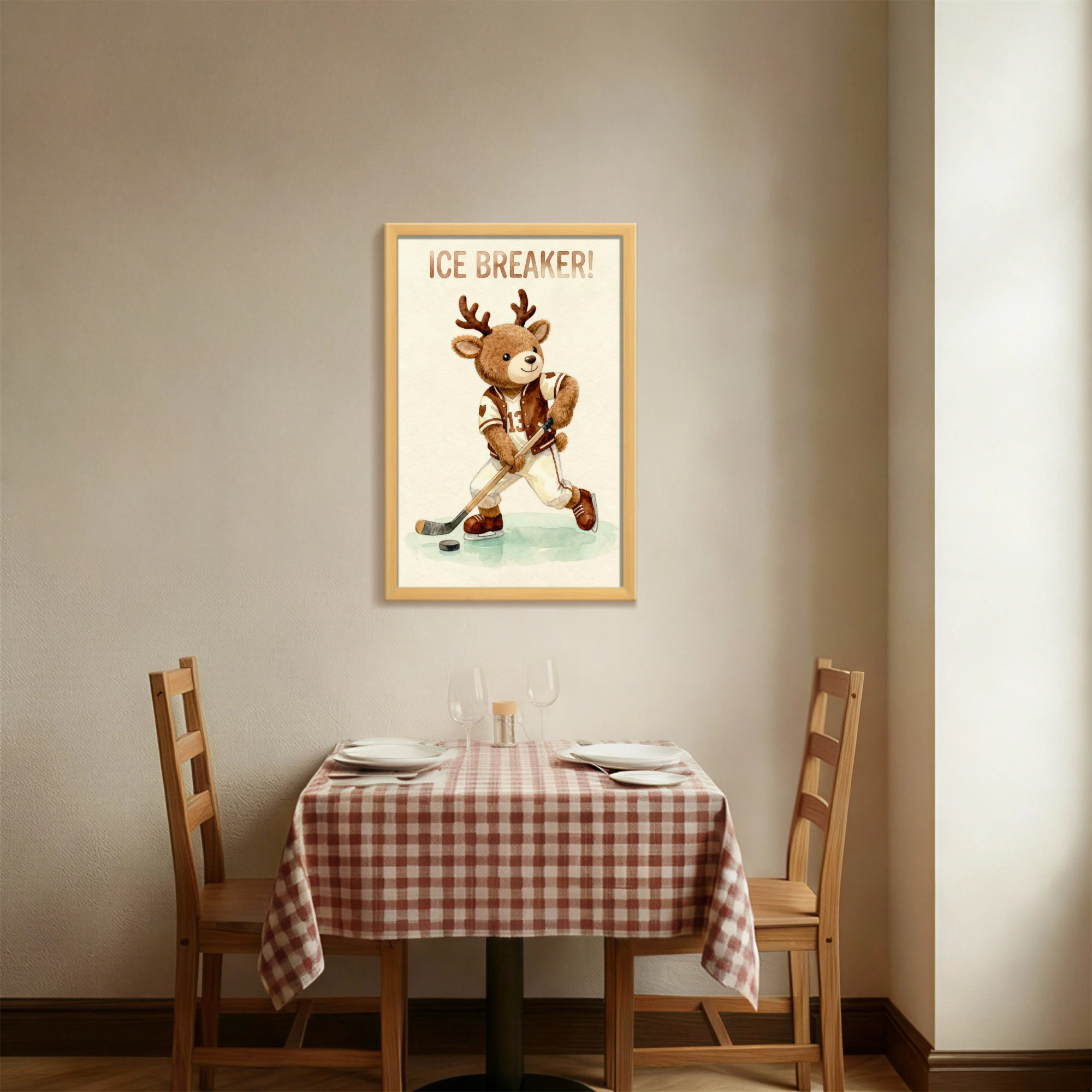 August Grove® Animals Ice Breaker Deer Hockey Player Canvas Art | Wayfair