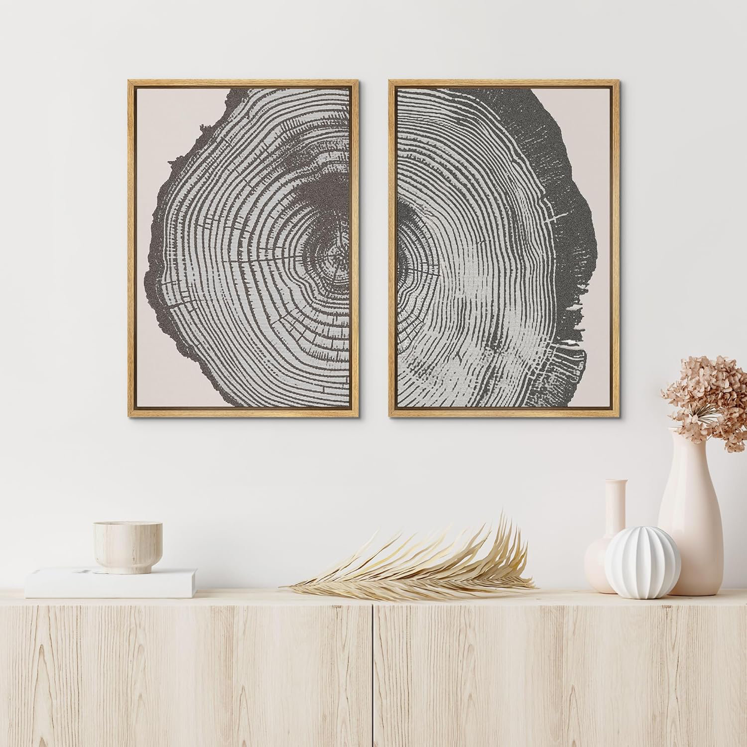 IDEA4WALL Duotone Gray Botanical Forest Wood Effect Tree Ring Print ...