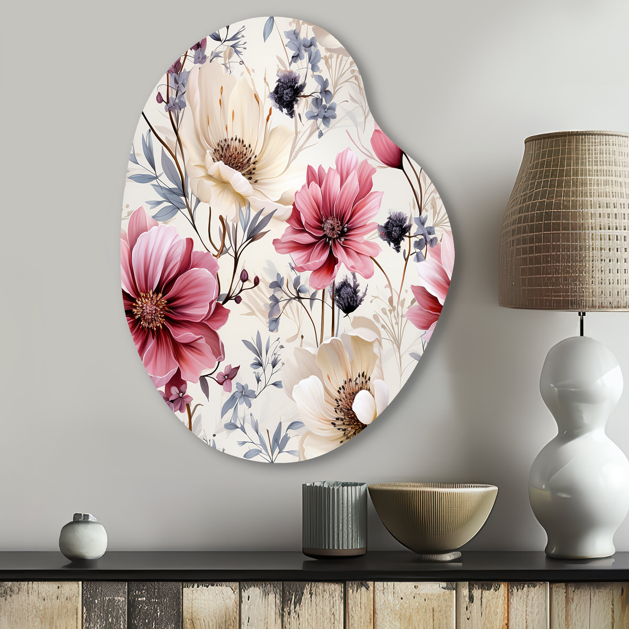Design Art Pink And Beige Wildflower Paradise - Floral Pear Shape ...