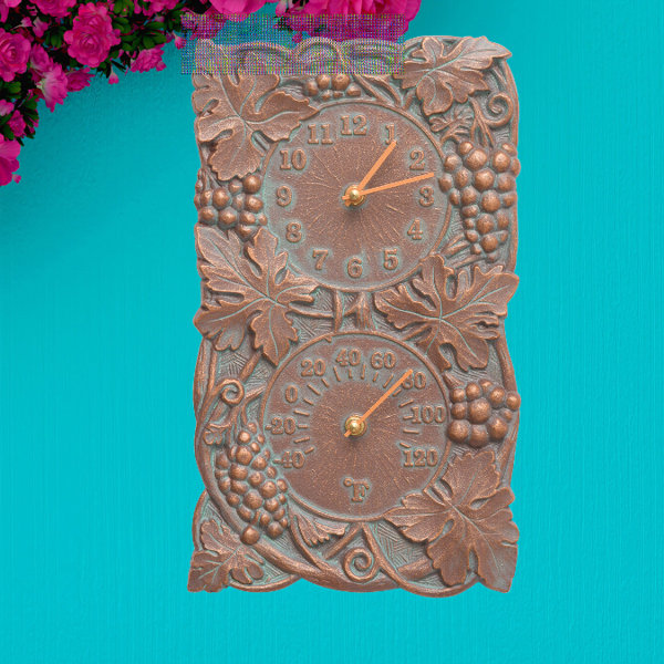 Whitehall Products Grapevine Indoor/Outdoor Wall Clock and Thermometer ...