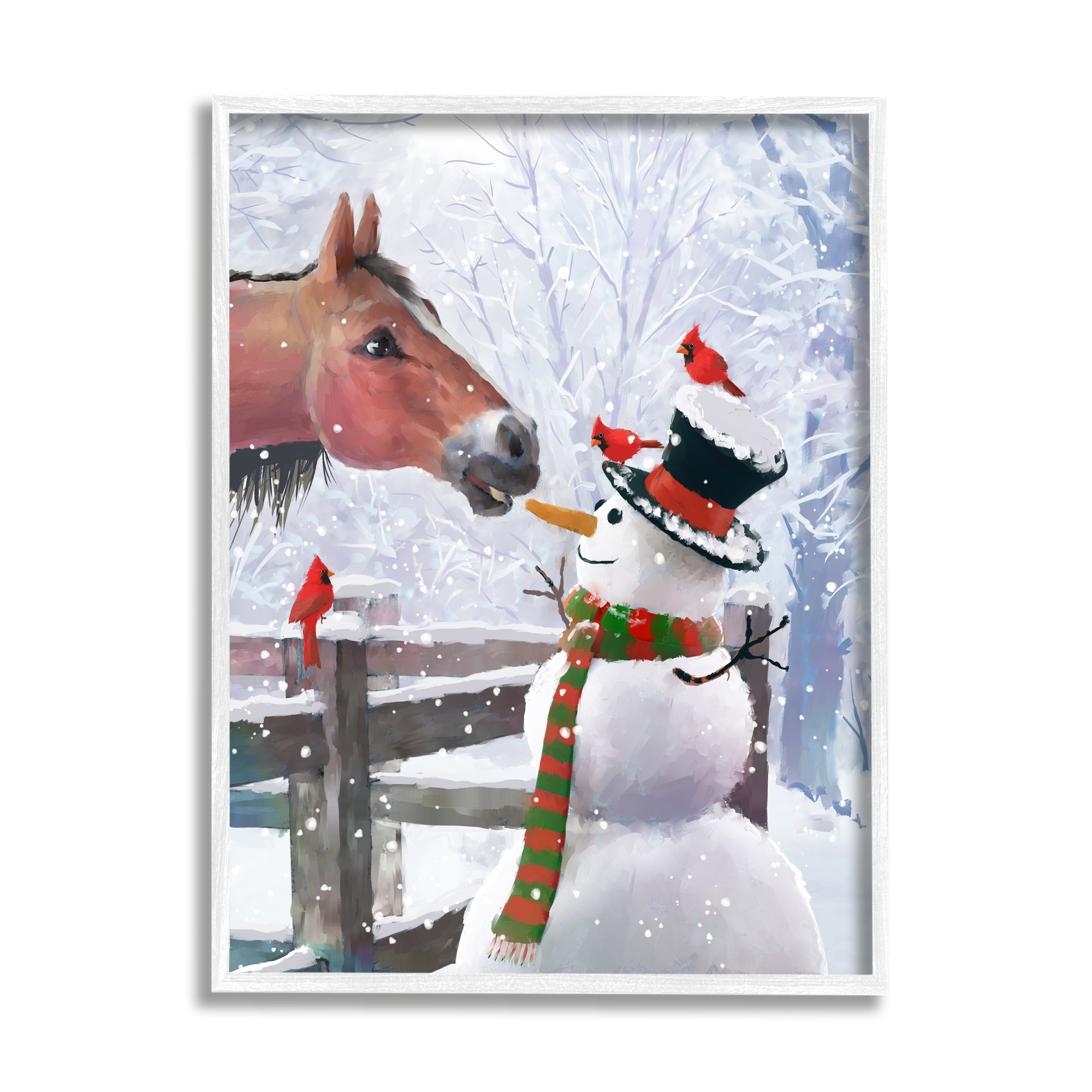 Stupell Industries Horse Eating Snowman Carrot Scene Framed On Wood by ...
