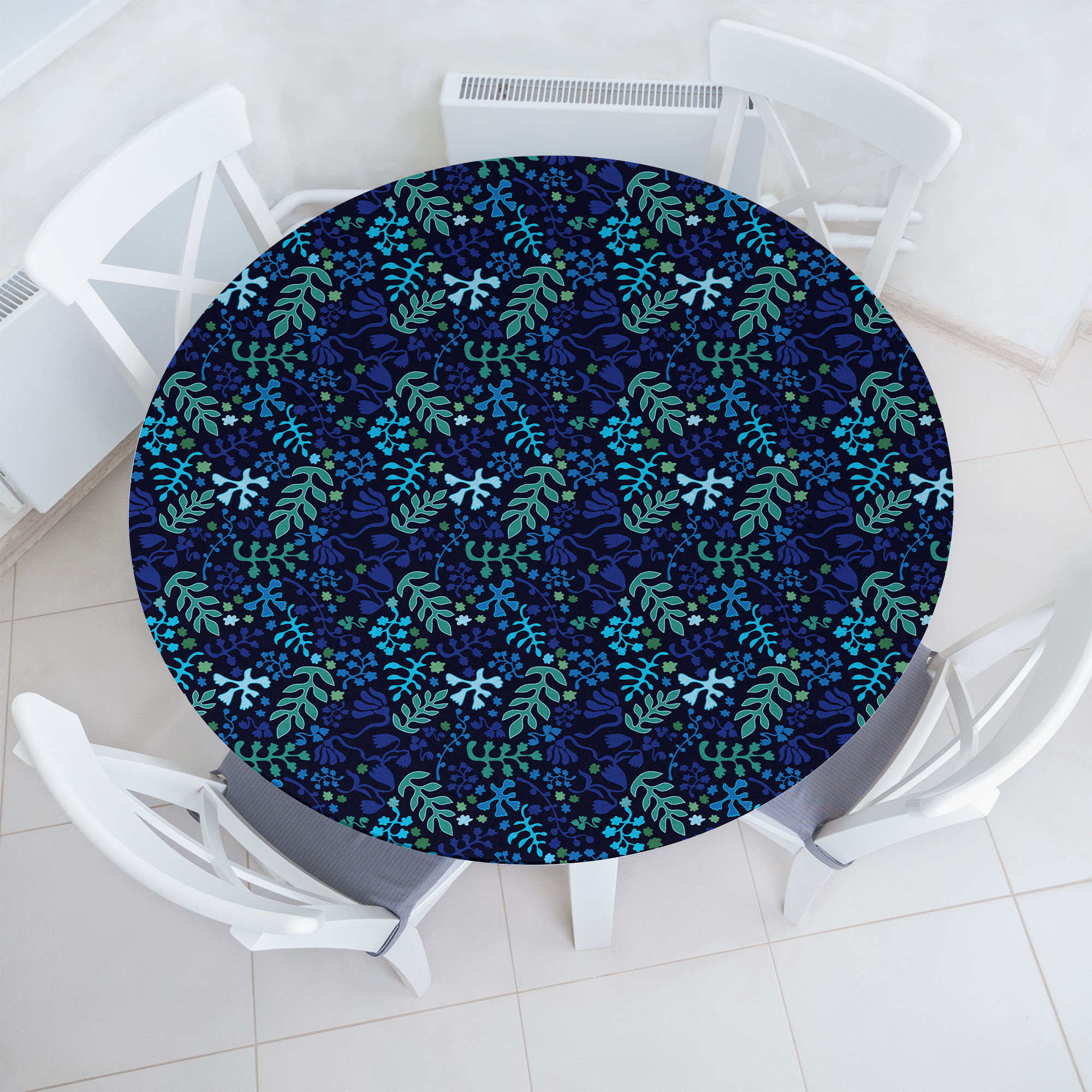 Bungalow Rose Floral Fitted Round Tablecloth Pale Sky Blue and Sky Blue ...