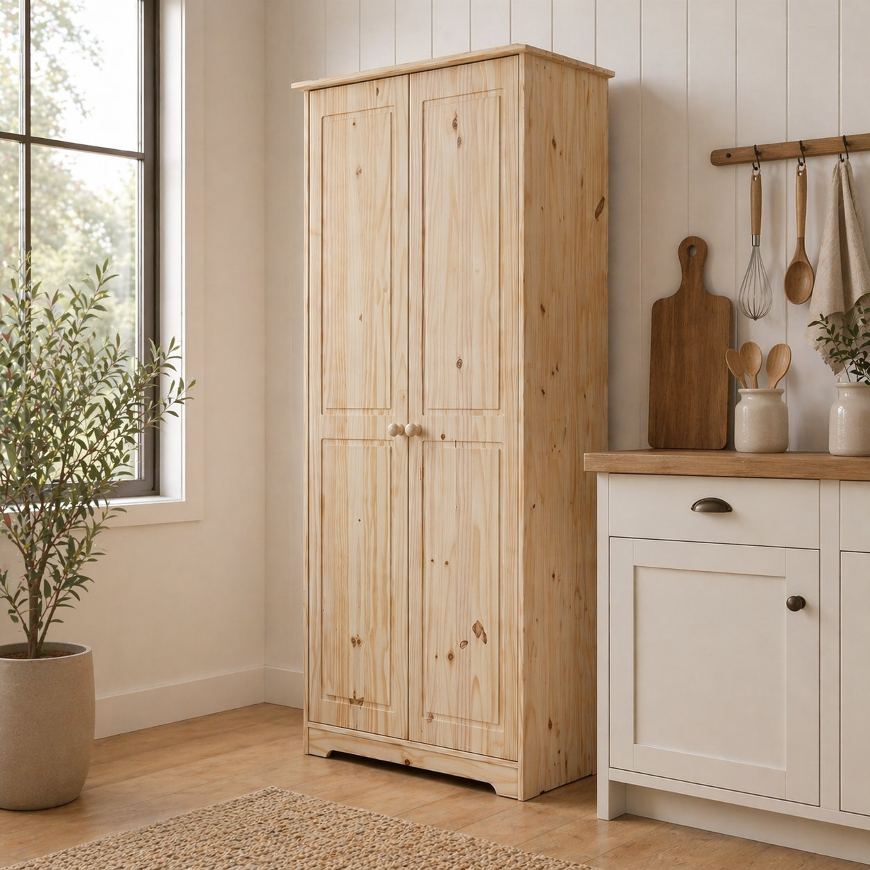 Rosalind Wheeler Madalyn Cabinet Pantry 2 Doors with Solid Wood ...