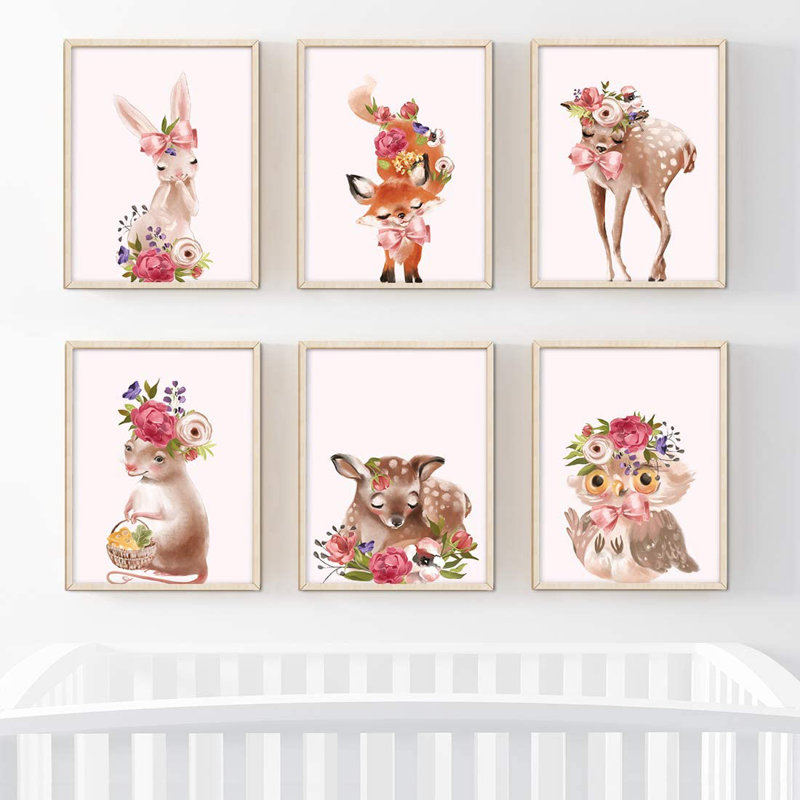Harriet Bee Creagh Floral Roses Forest Animal Rabbit Fox Deer Owl 6 ...