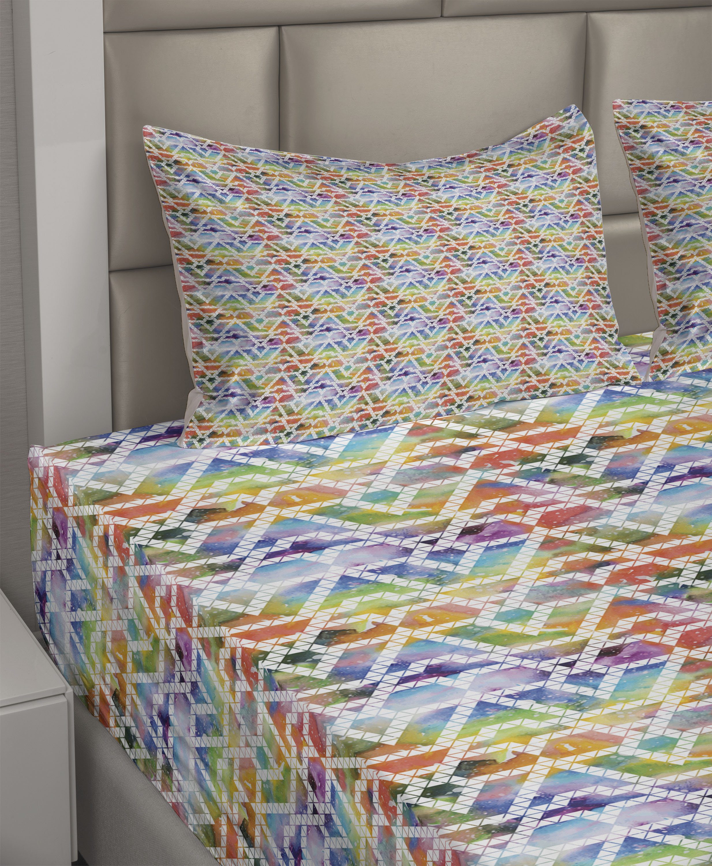 Ambesonne Geometric Sheet Set Galaxy Triangles Pattern White Multicolor ...