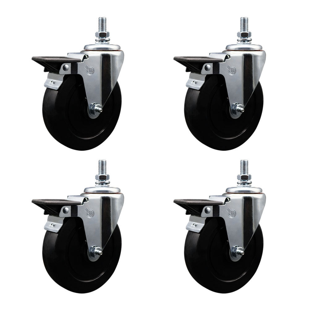 Service Caster Rubber 10MM Threaded Stem Caster with Brake | Wayfair