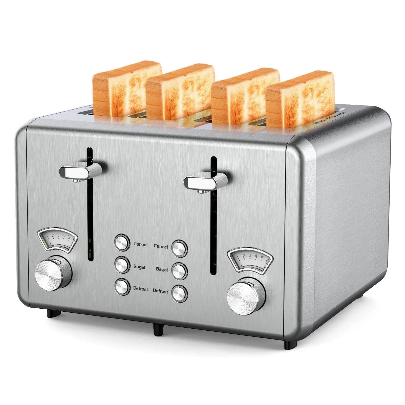 WHALL 4 Slice Toaster -Steel Bagel & Bread Toaster with Dual Control ...