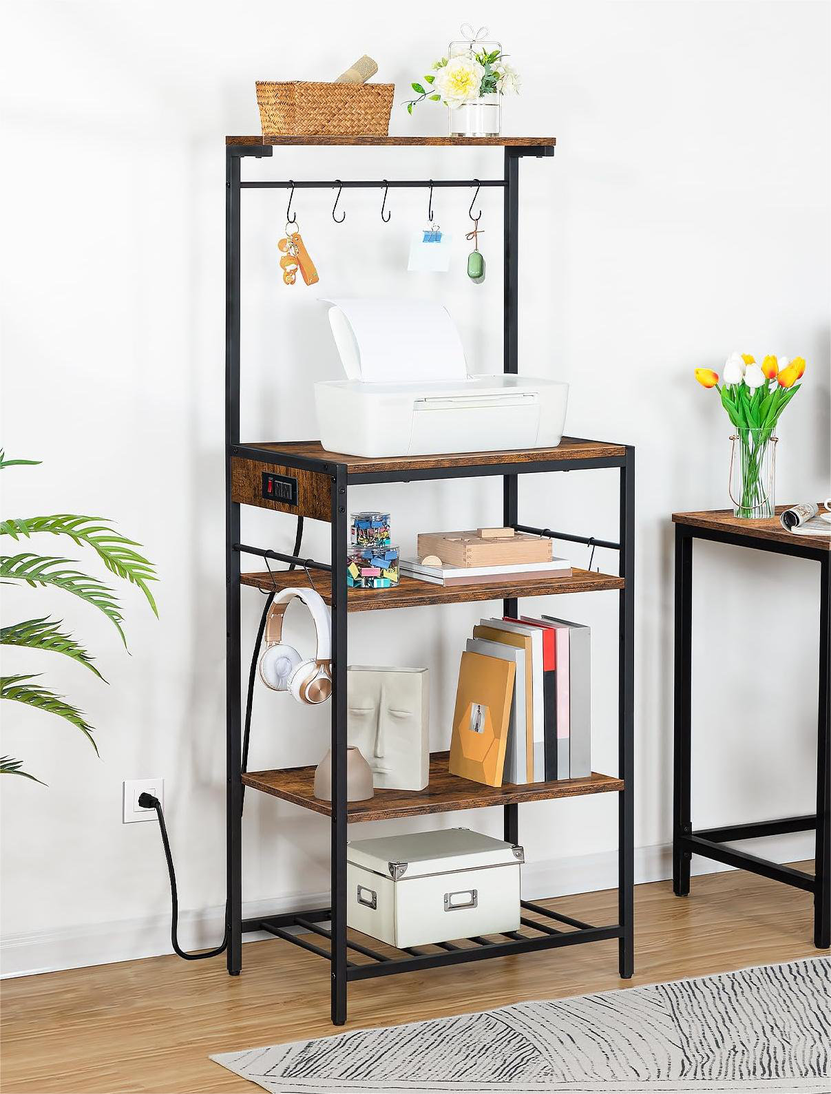 17 Stories Kitchen Bakers Rack With Power Outlet, 5-Tier Coffee Bar ...