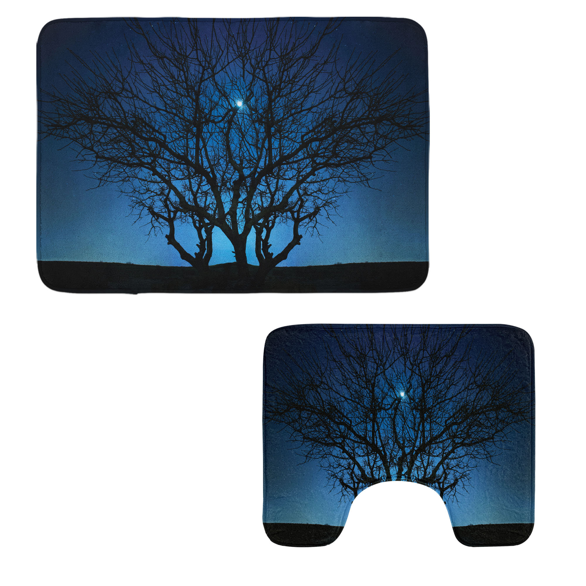 East Urban Home Navy Blue Bathroom Rug Set 2 Pieces Rectangle & Contour ...